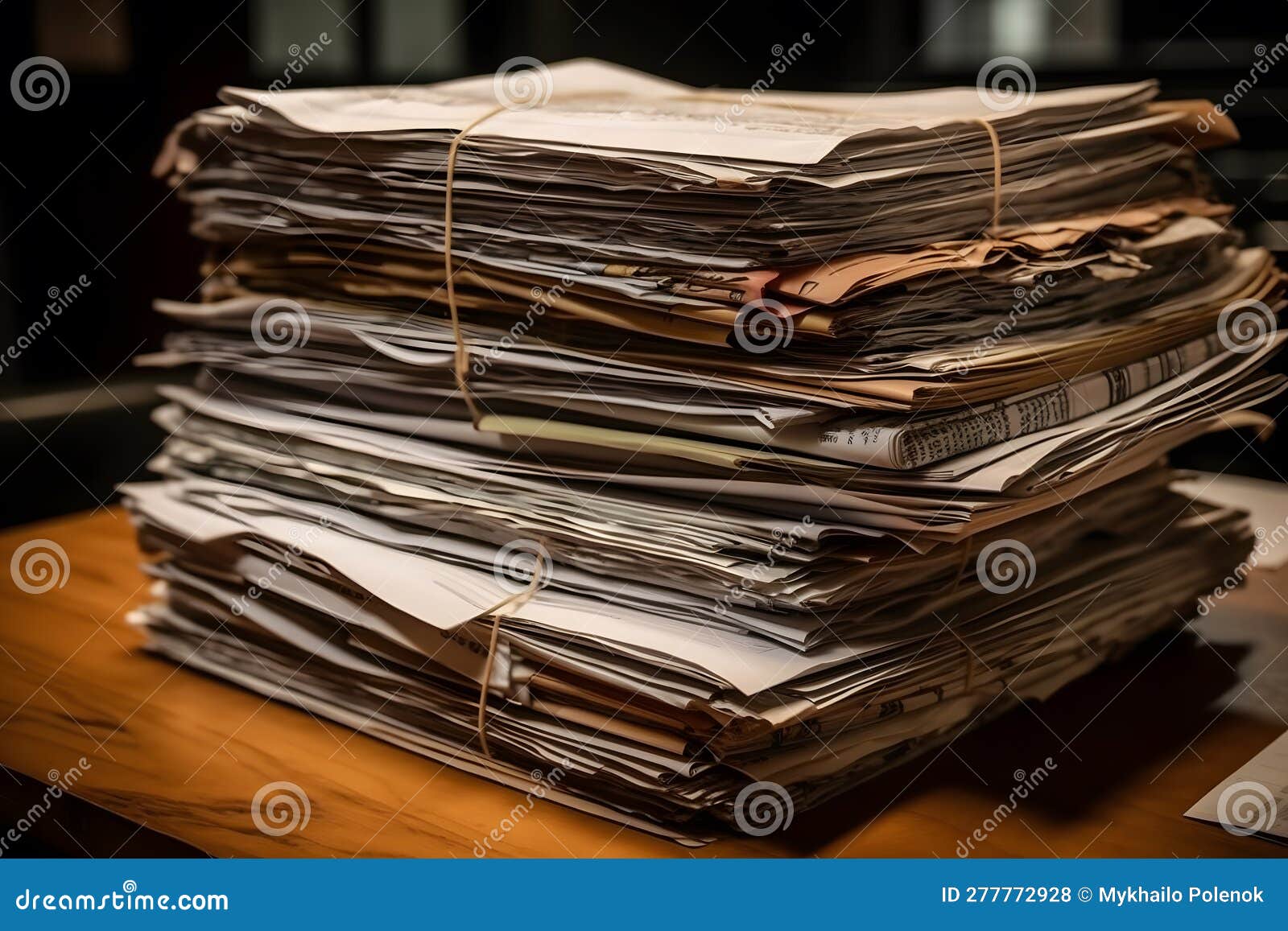 A Large Stack of Old Archival Documents. Neural Network AI Generated ...