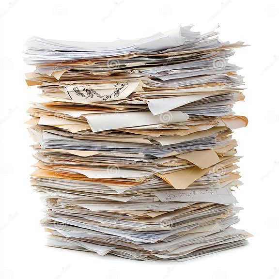 Large Stack of Paper Documents Isolated on White Background Stock ...