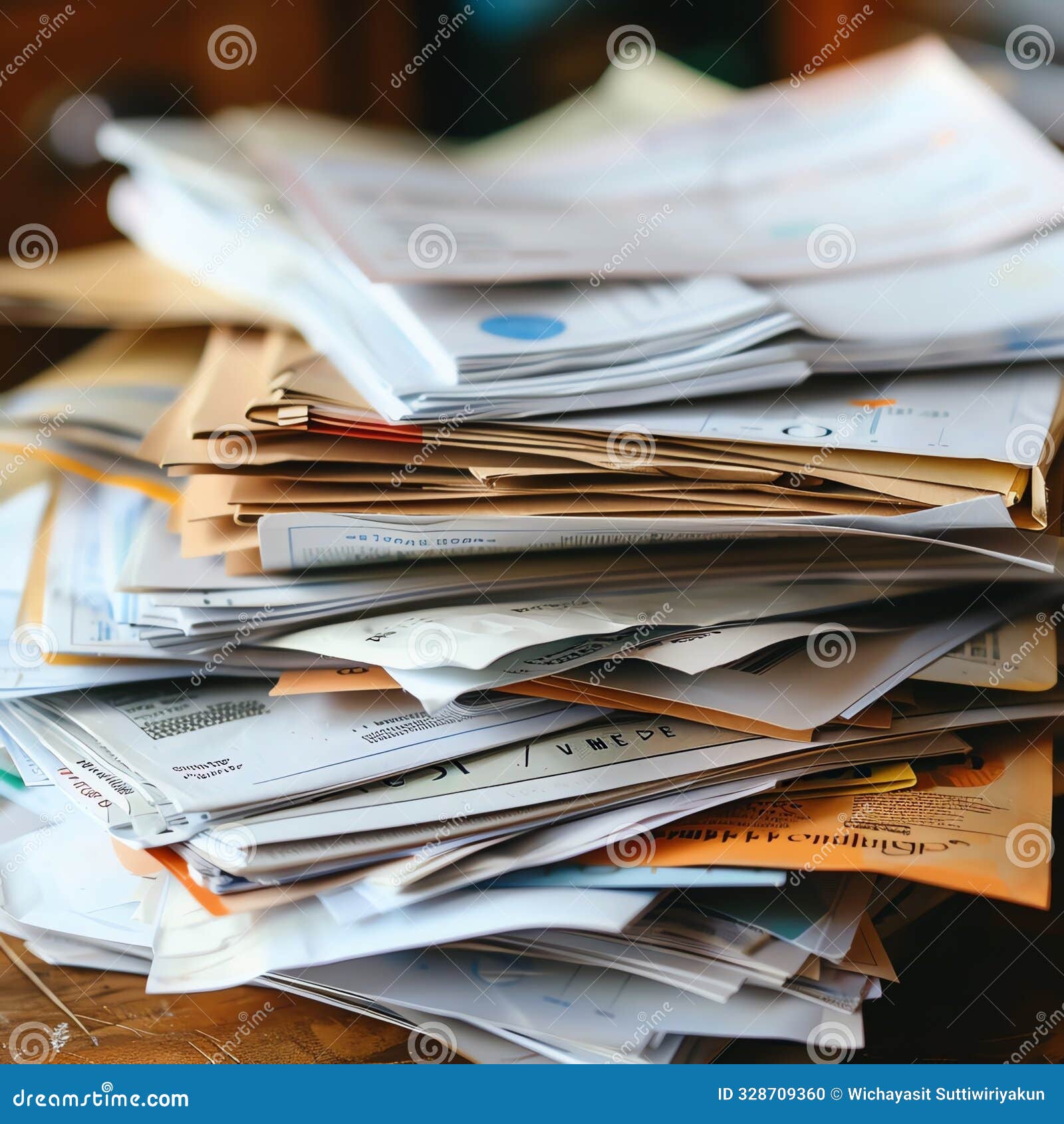 A Large Stack of Paperwork, Letters, and Documents Piled Up on a Desk ...