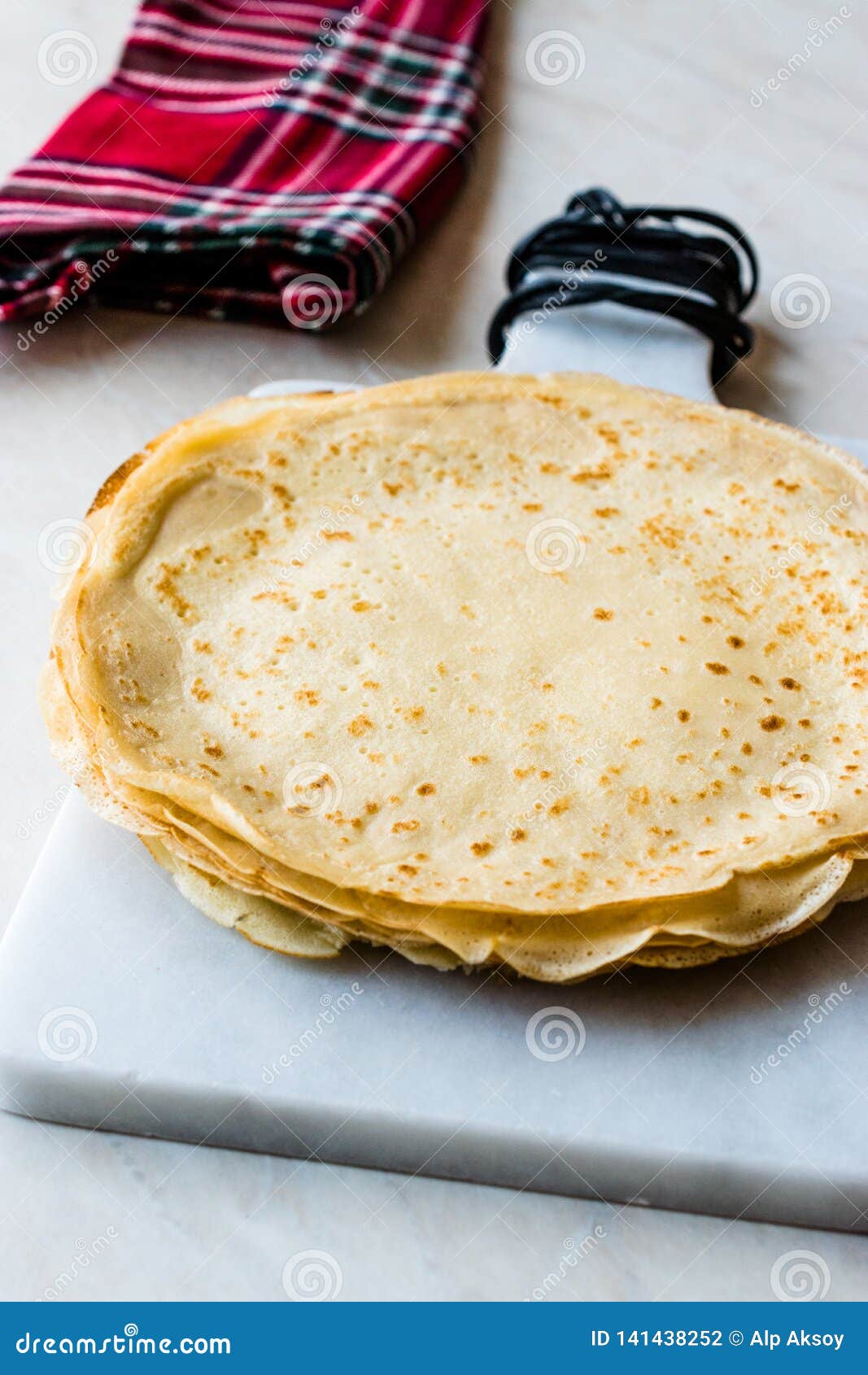 Large Stack of Plain Thin Pancake Crepes Stock Photo - Image of plate ...