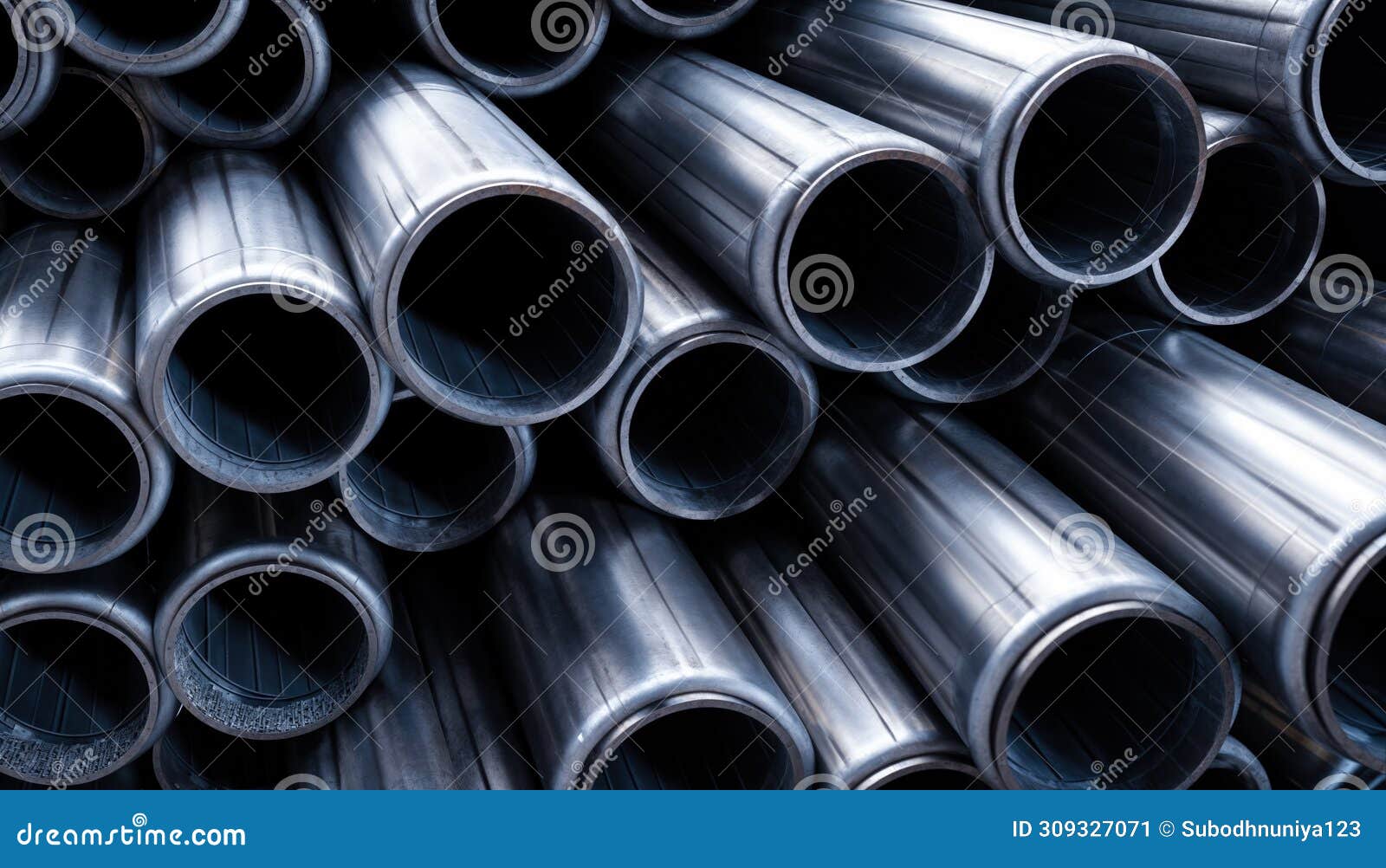 Large Stack of Shiny Metal Pipes of Different Diameters Pipes are ...