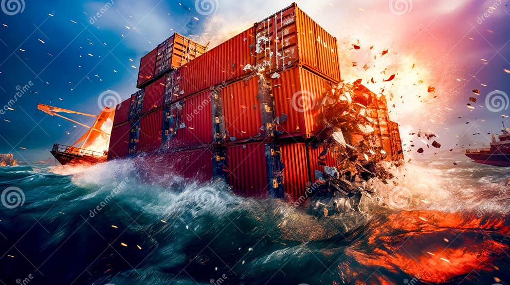 Large Stack of Shipping Containers Floating on Top of Body of Water ...