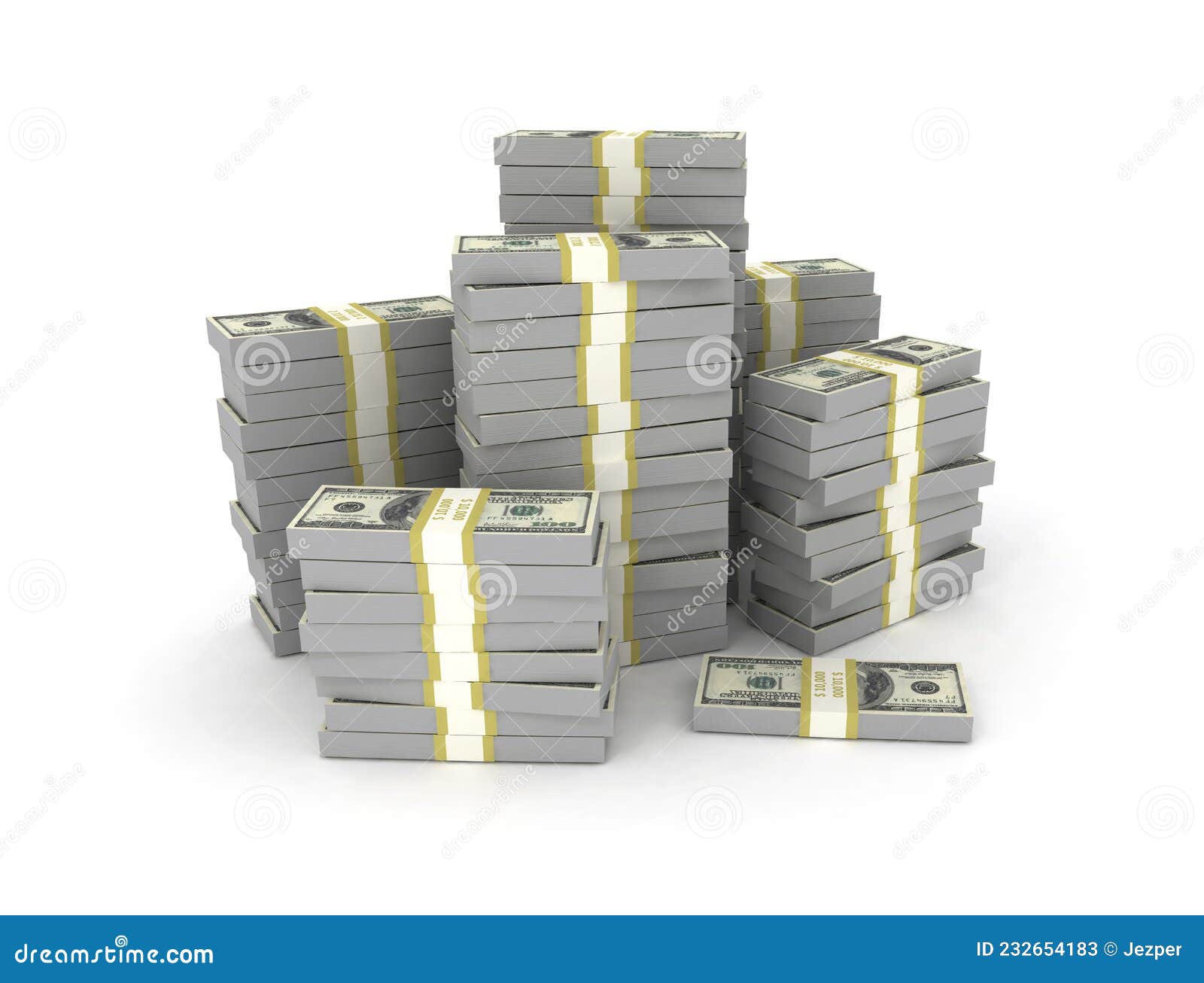 Large Stack of Us Dollars on White Background Stock Illustration ...