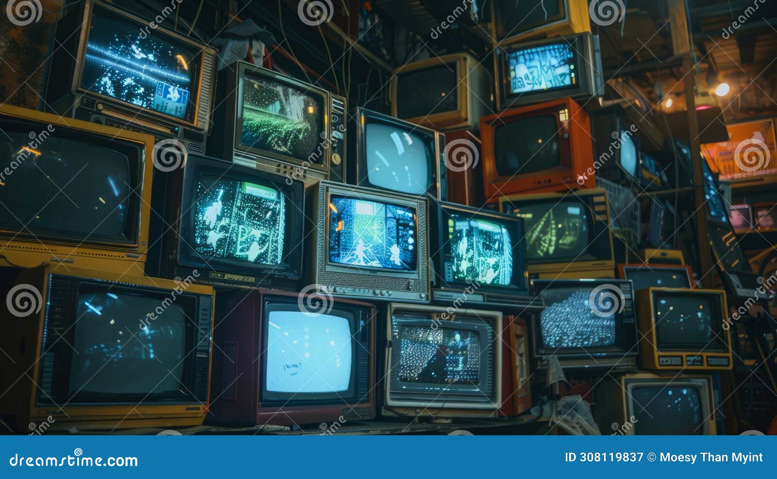 A Large Stack of Vintage TV Showing Different Programmes Stock ...