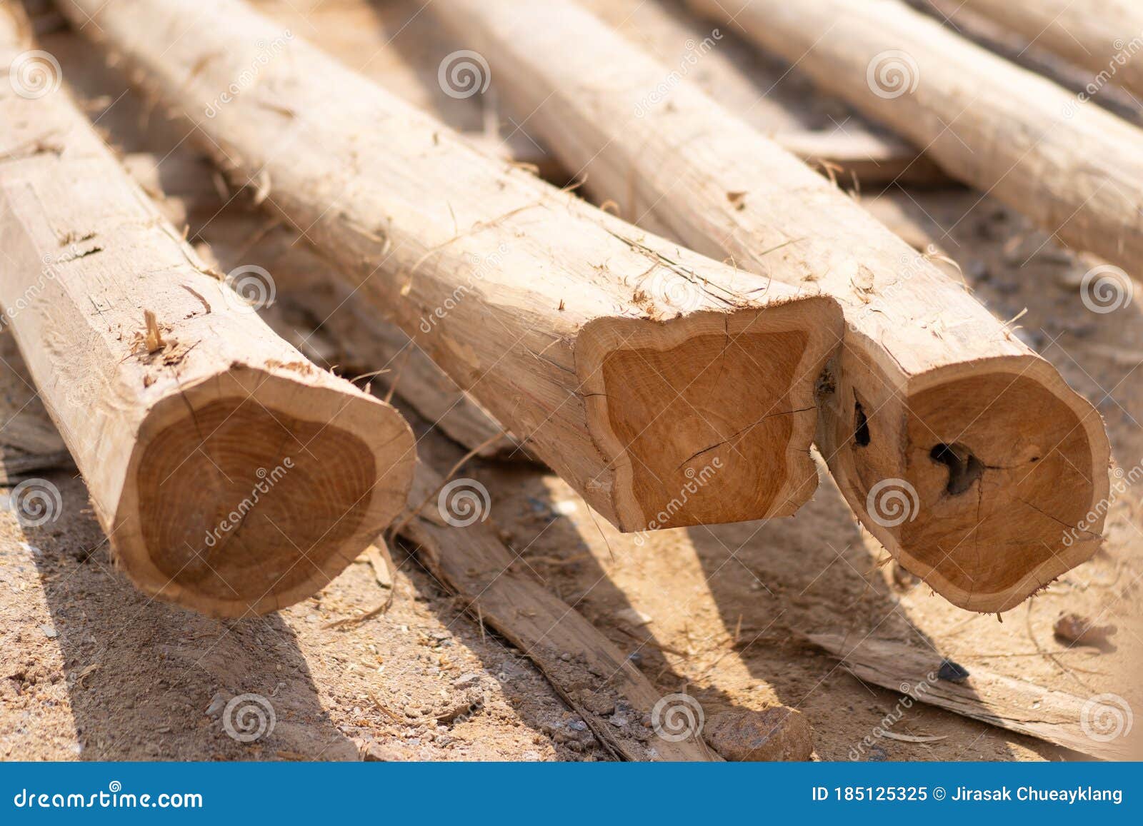 Large Stack of Wood Planks, Teak Wood Stock Image - Image of bark ...