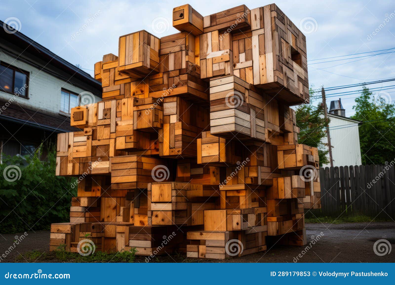Large Stack of Wooden Crates Sitting on Top of Sidewalk. Generative AI ...