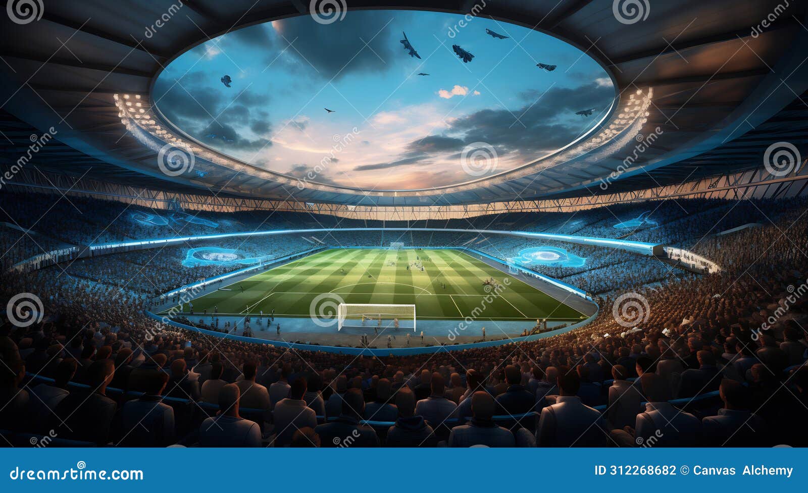 Large Stadium with Soccer Field Stock Photo - Image of match, goalposts ...