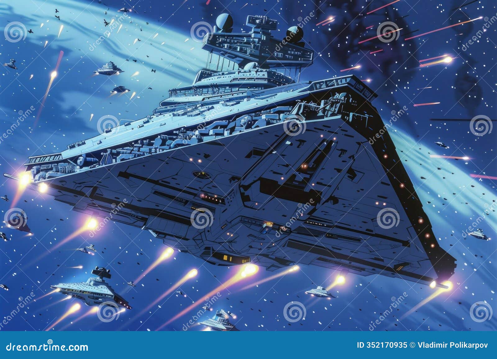 A Large Star Destroyer Flying through a Space Filled with Stars ...