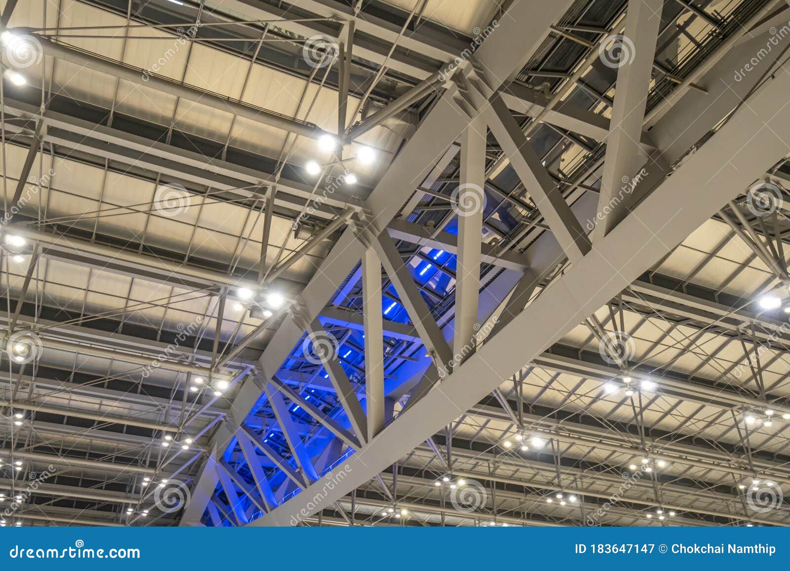 Large Steel Frame in the Building with Spotlights Stock Image - Image ...