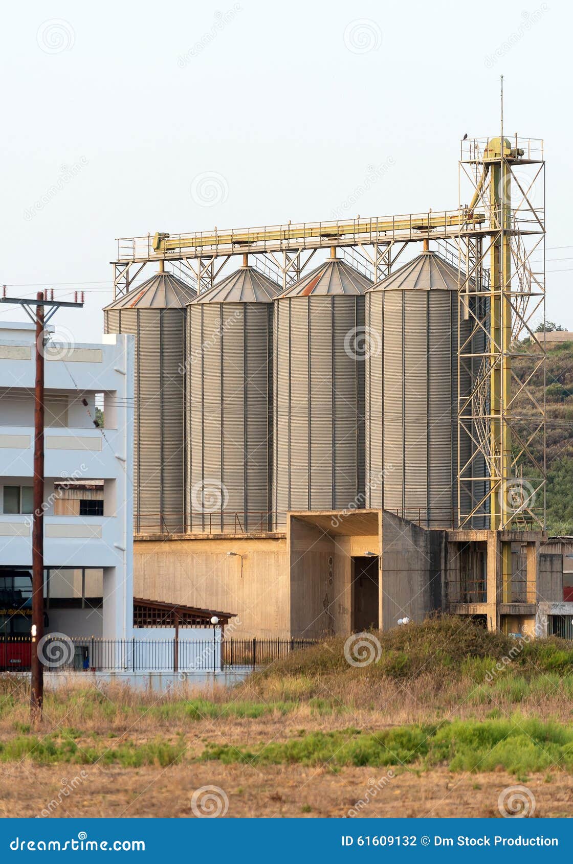Large steel silos. stock photo. Image of food, flour - 61609132
