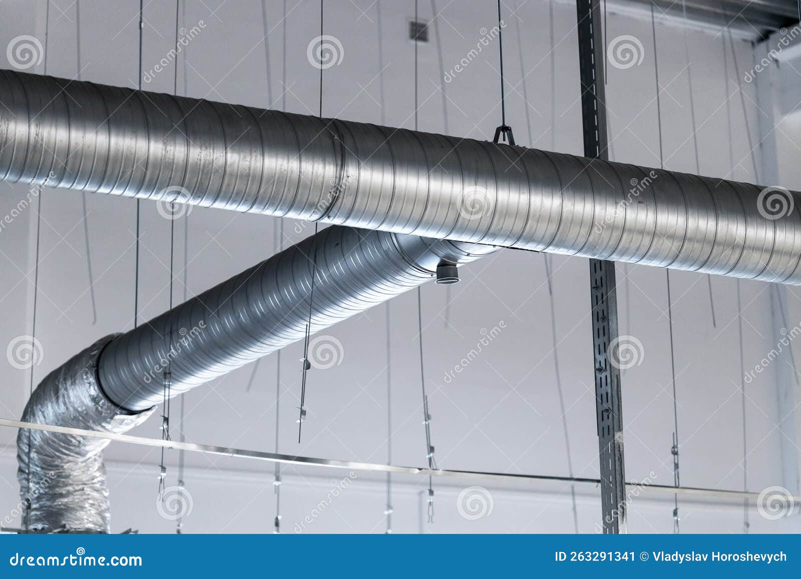 Large Steel Ventilation Pipes in Industrial Premises, Ceiling ...