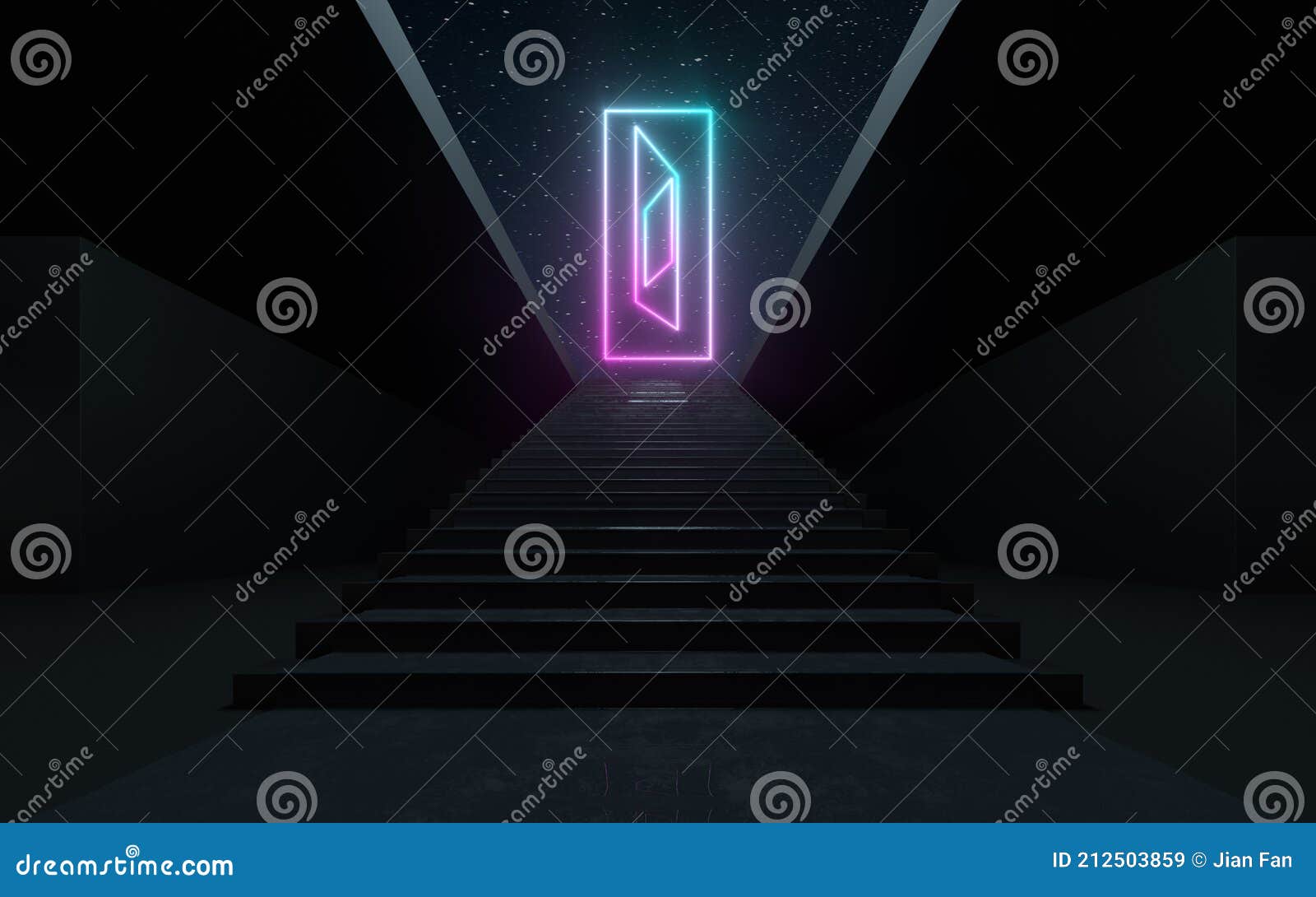 Large Steps with Glowing Neon Lines, 3d Rendering Stock Illustration ...