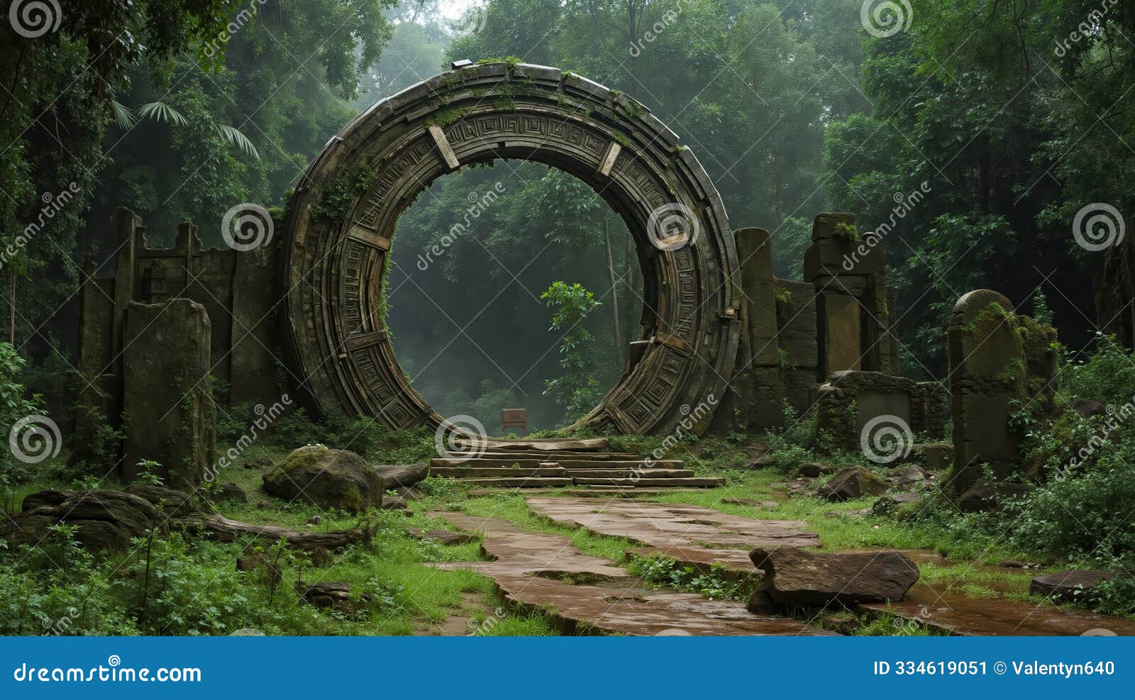 A Large Stone Archway in the Middle of a Lush Green Forest Stock Image ...