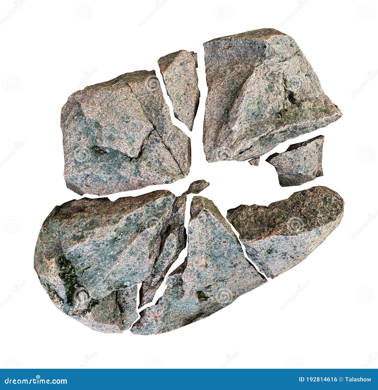 Large Stone Broken into Pieces on a White Isolated Background Stock ...