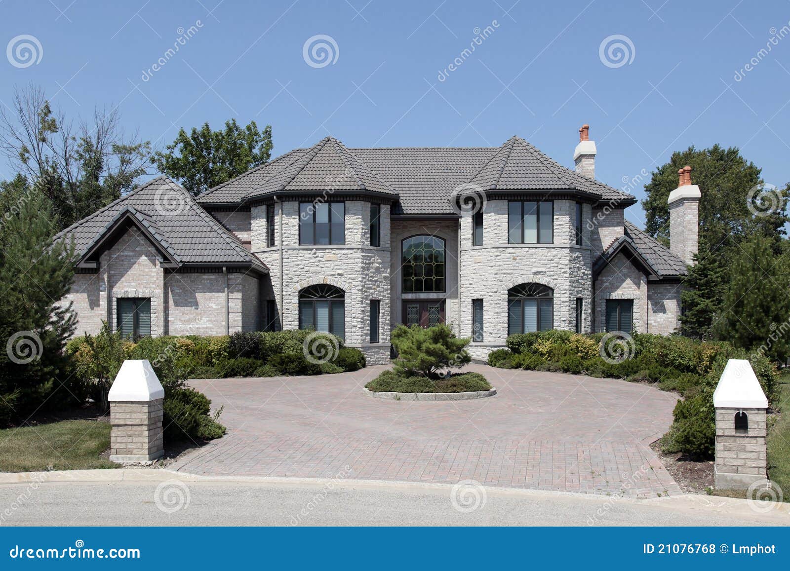 Large Stone Home with Pillars Stock Photo - Image of investment ...