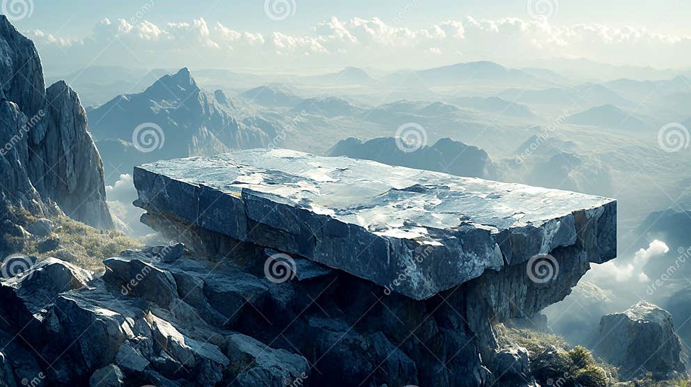 Stone Platform Overlooking Mountain Range Stock Illustration ...