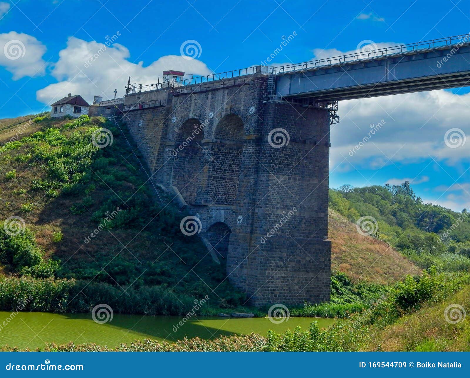 Large Stone Railway Bridge Over the River Stock Image - Image of ...