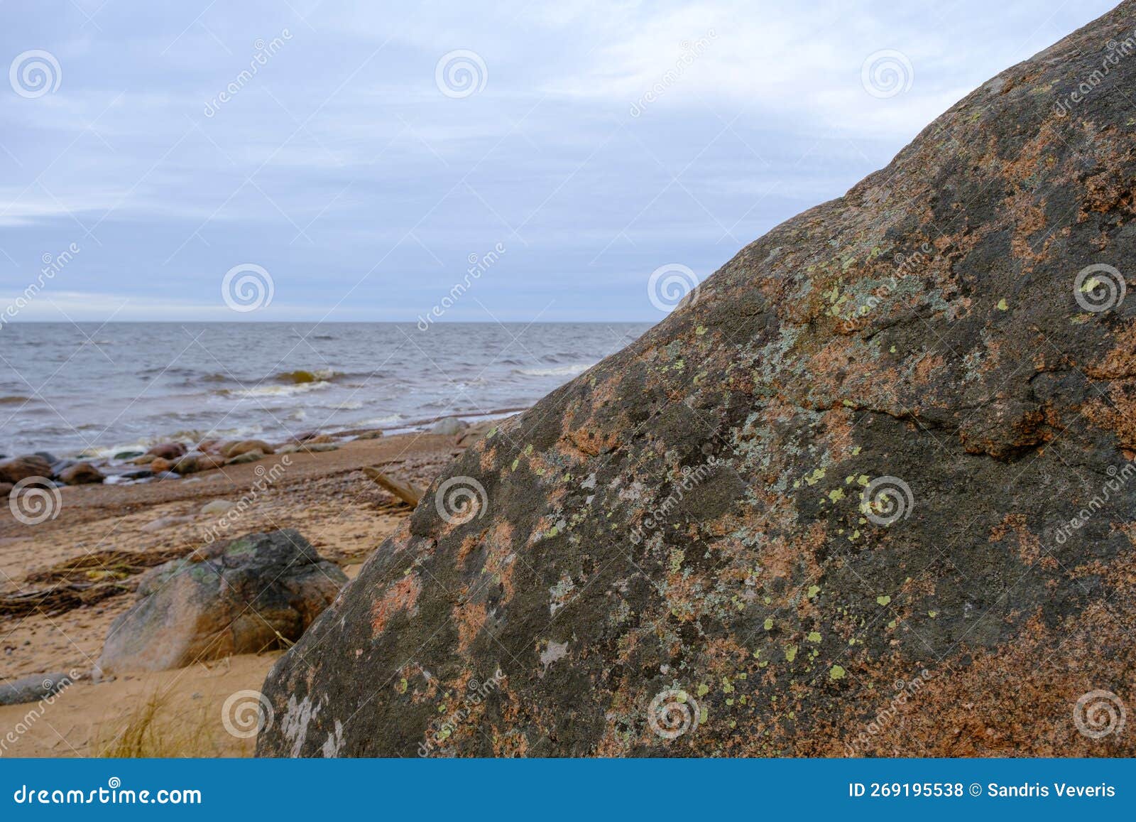 A Large Stone on the Shore of the Baltic Sea in Spring. the Baltic Sea ...