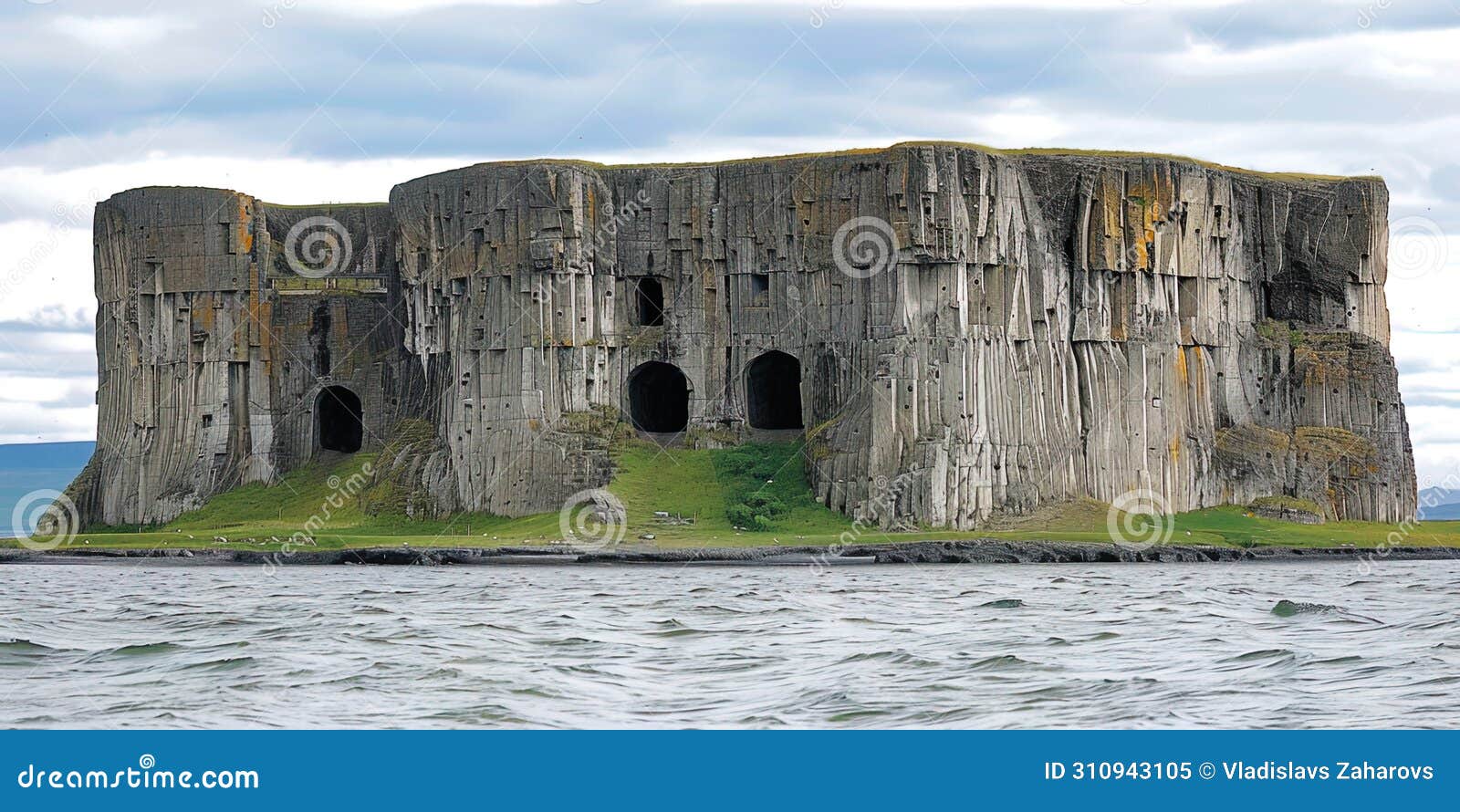 A Large Stone Structure Stands Above a Body of Water Stock Illustration ...