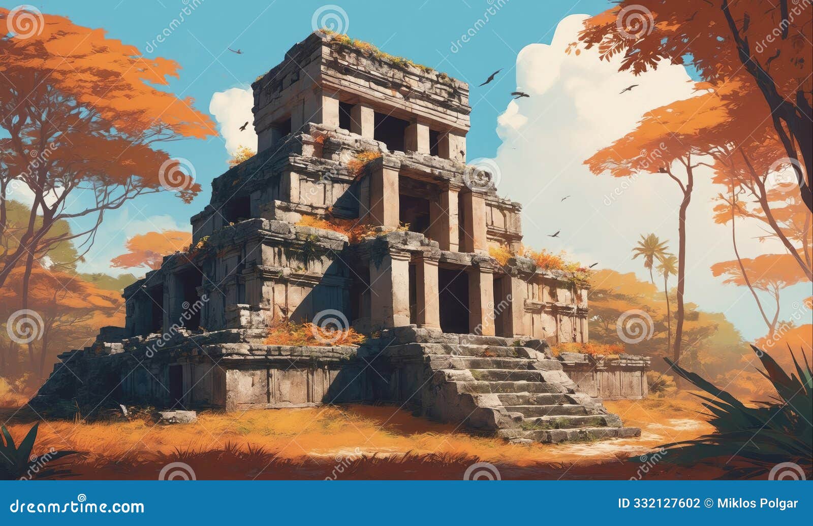 A Stone Temple Stands Tall in the Middle of a Jungle, Surrounded by ...