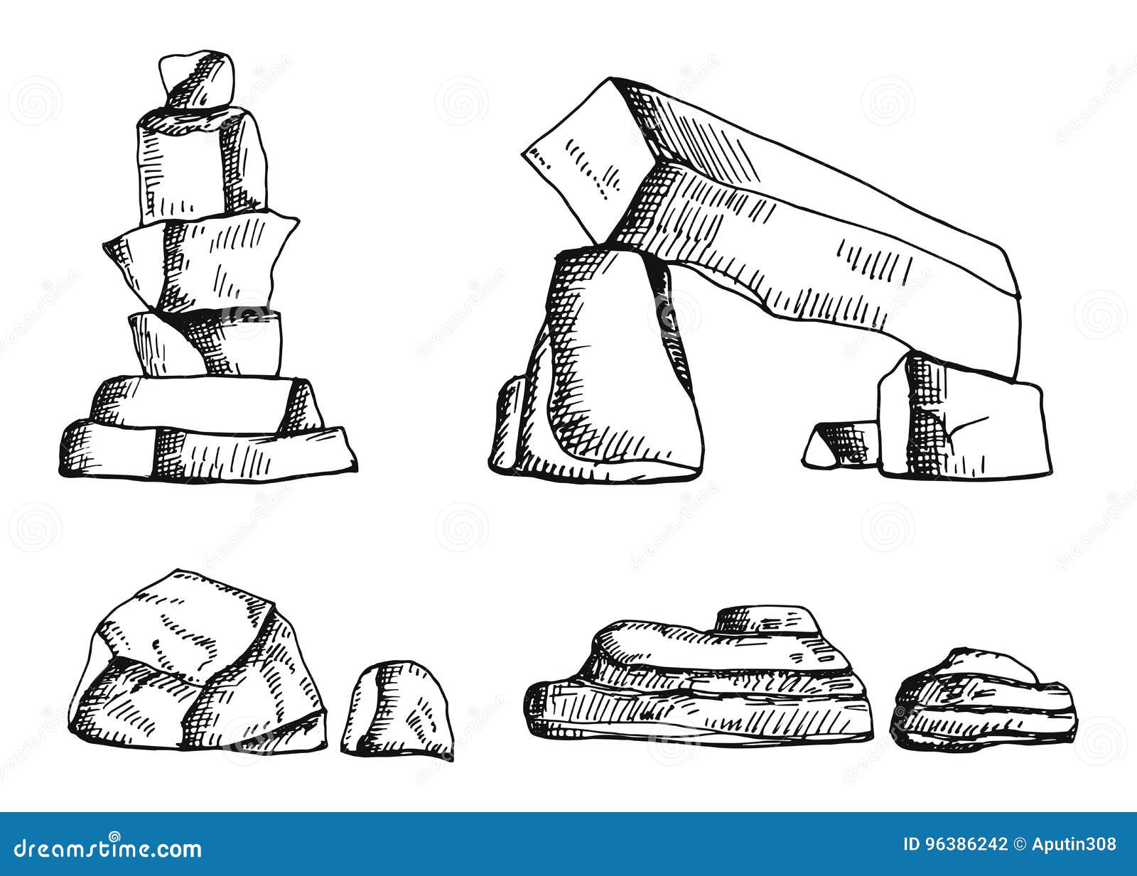 Large Stones Set. Hand Drawing Stock Vector - Illustration of solid ...