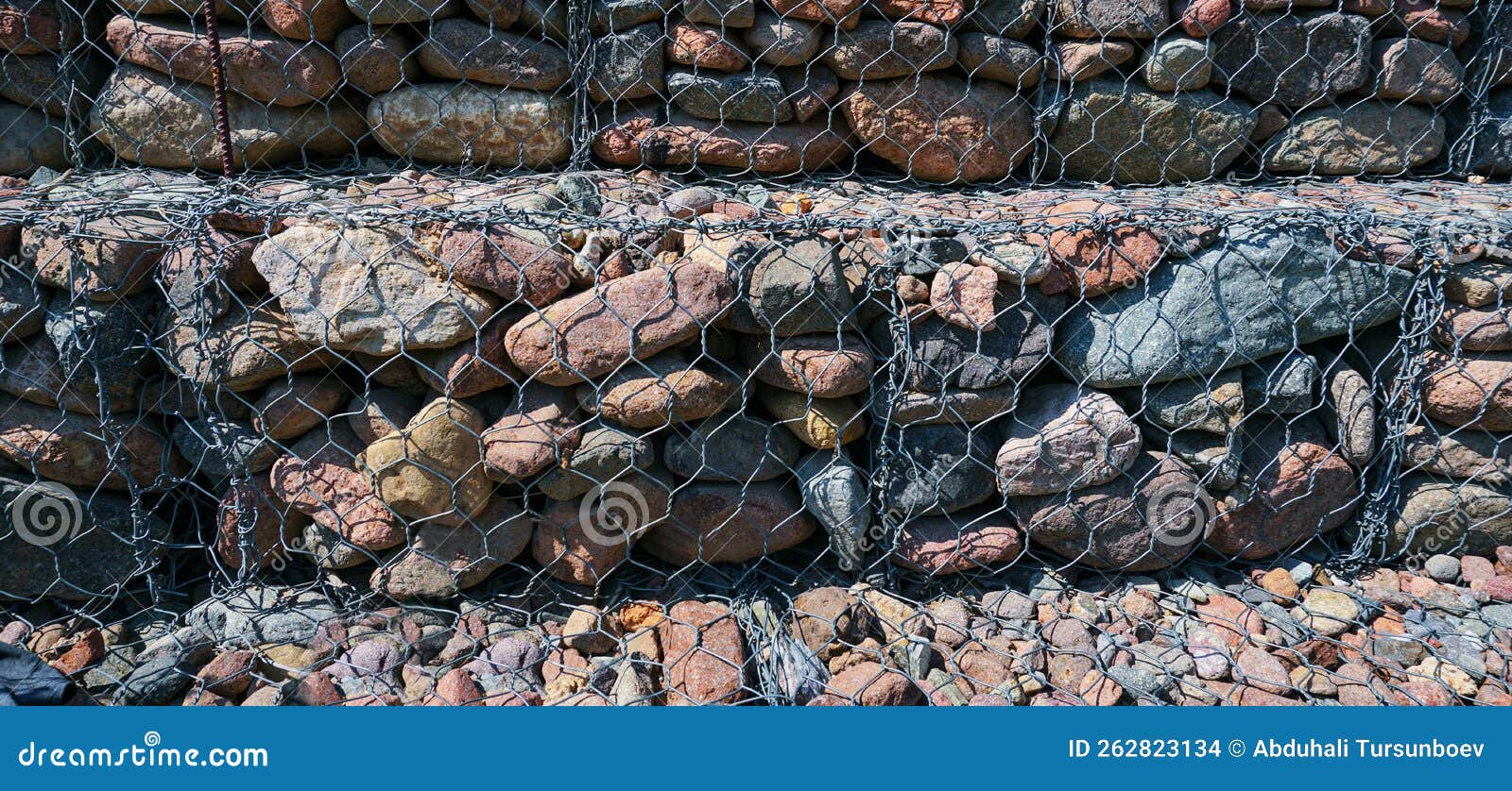 Large stones in wire mesh stock photo. Image of architecture - 262823134