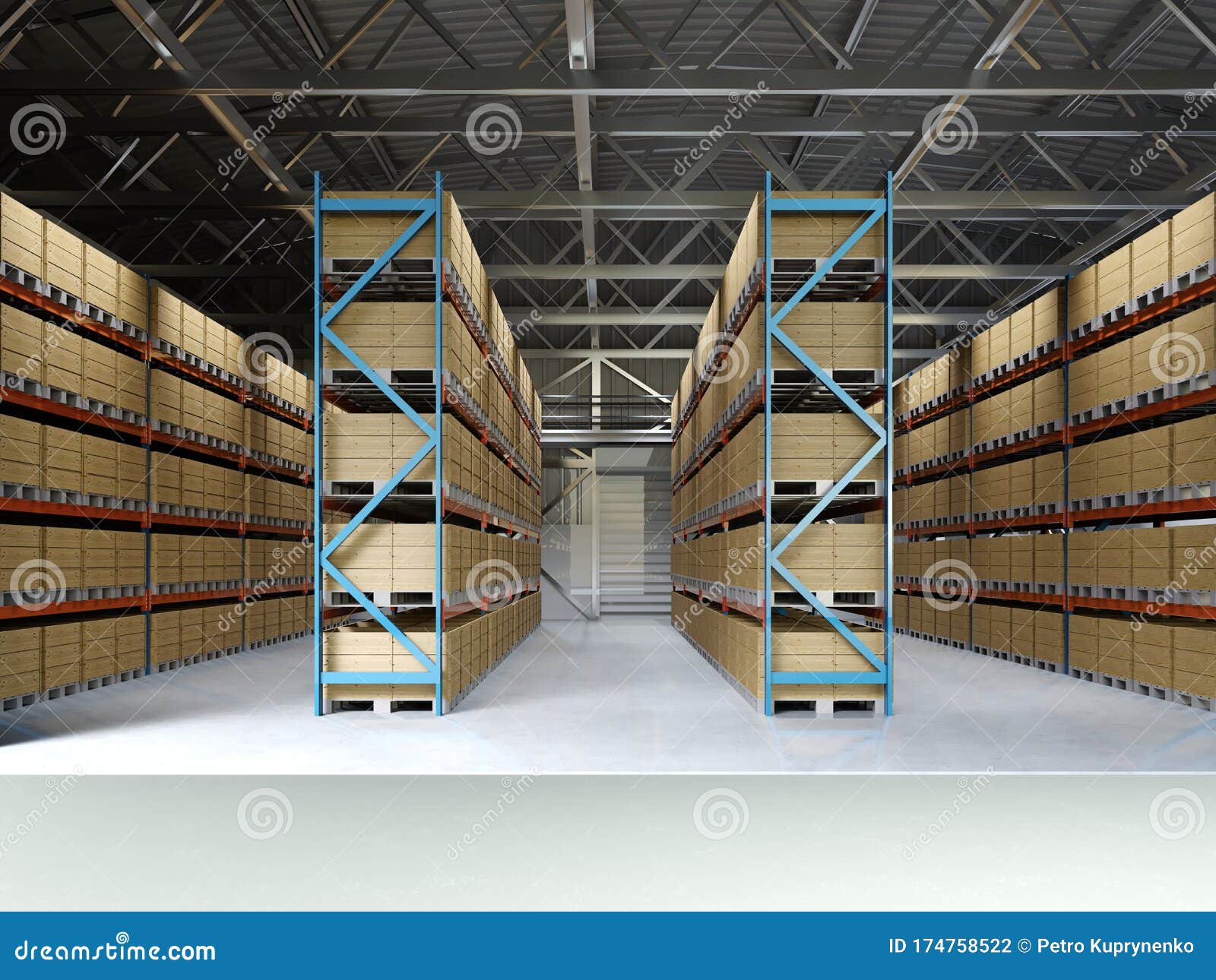 Large Storage Room with Shelving and Pallets Stock Illustration ...