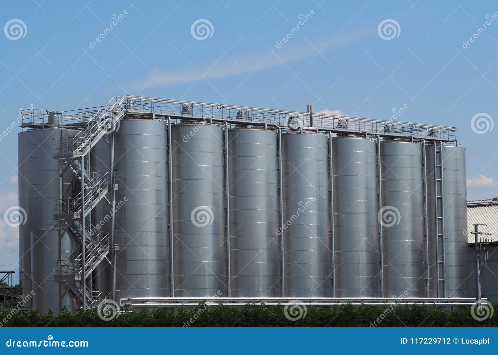 Large Storage System of Wine Metallic Fermentation Tanks Stock Photo ...