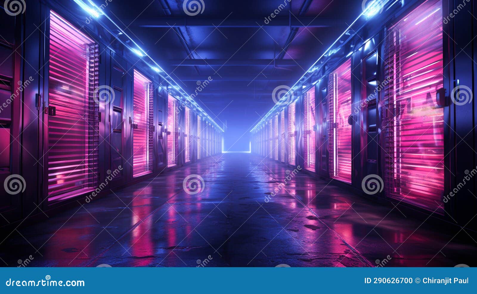 A Large Storage Unit with a Blue and Pink Light Stock Illustration ...