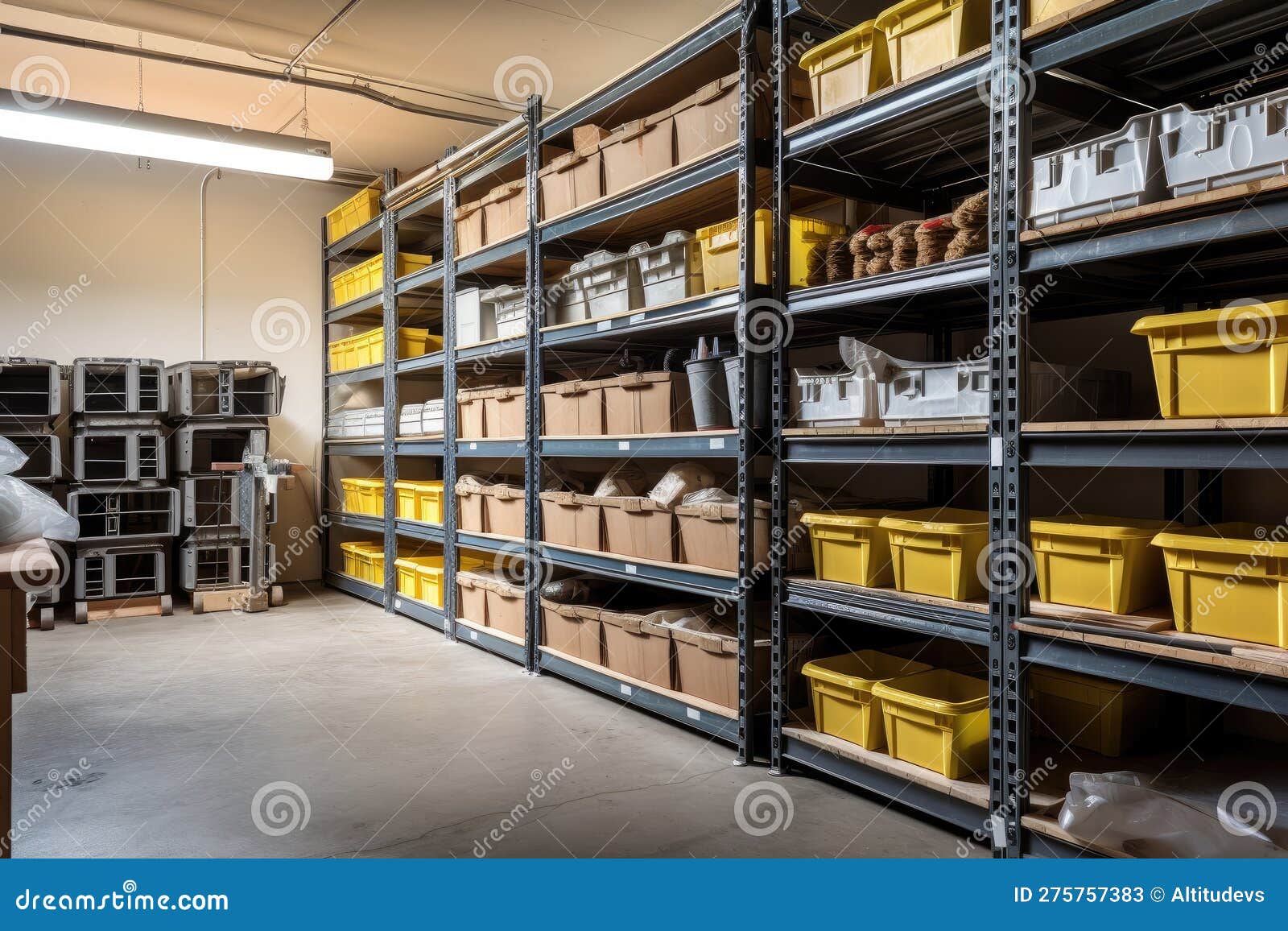 Large Storage Unit Filled with Boxes, Crates, and Bins Stock Image ...