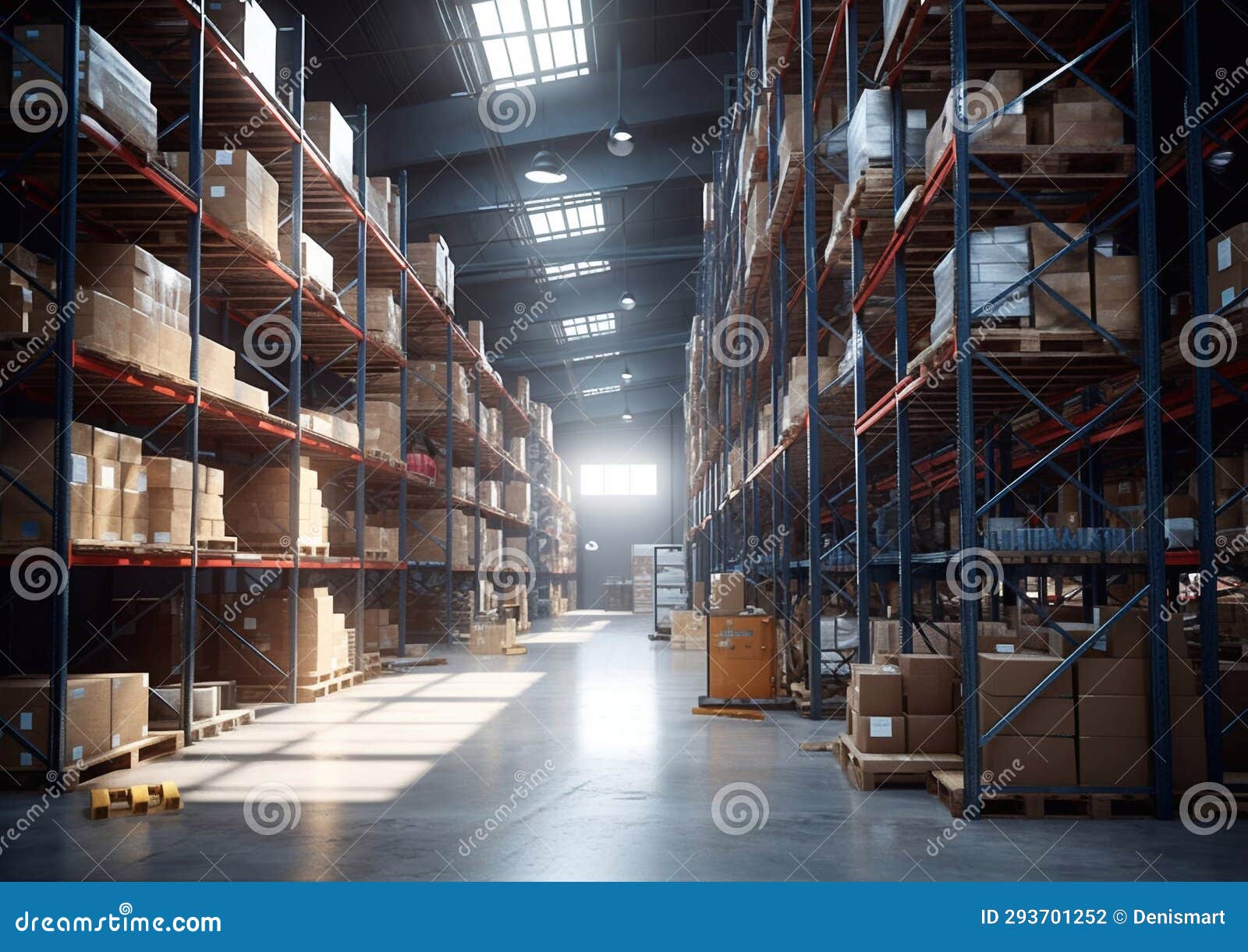Large Storage Warehouse with Forklift and Tall Shelves Racks.Wide View ...