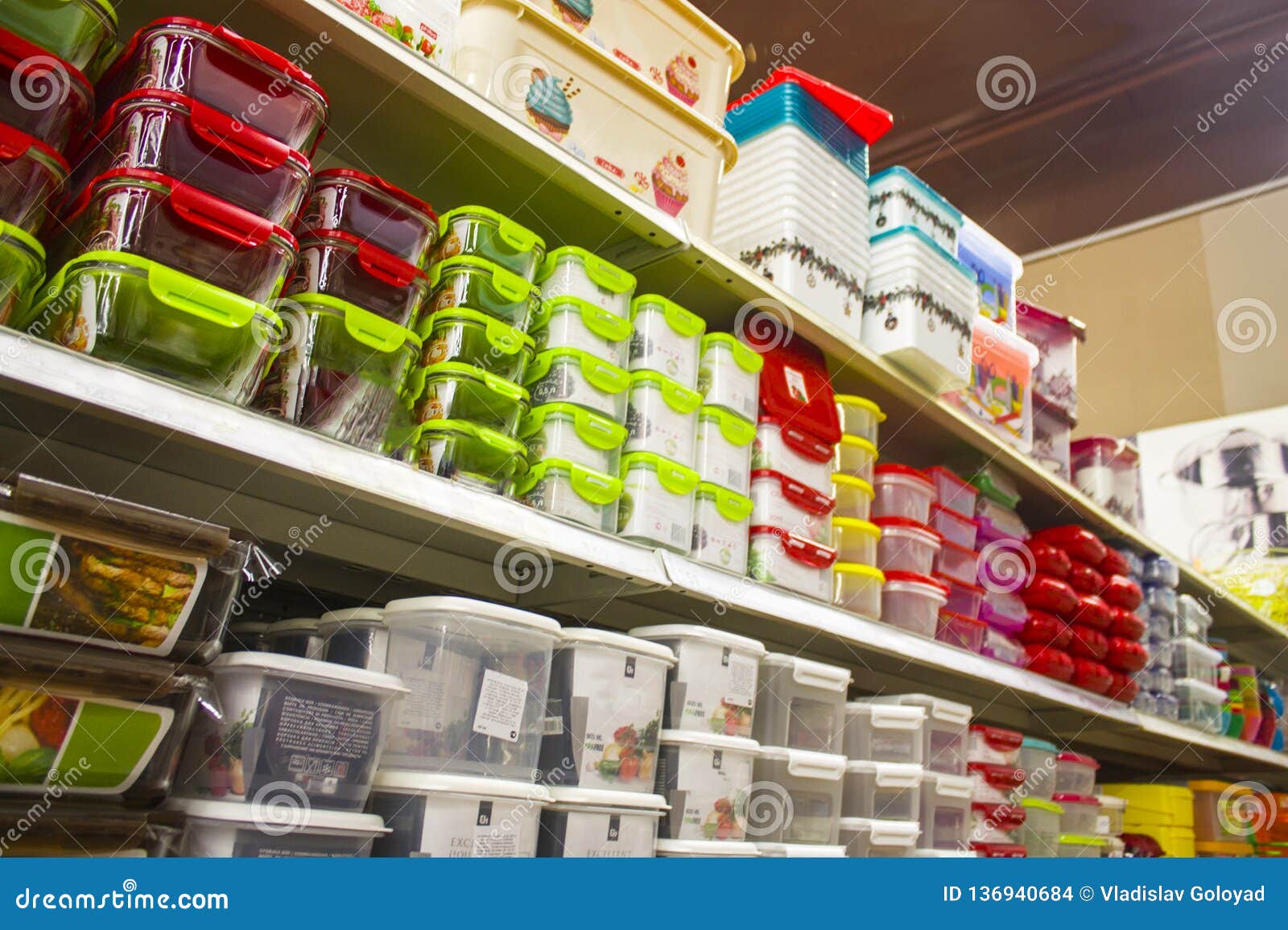Storefront with Multi-colored Food Containers. Editorial Stock Image ...