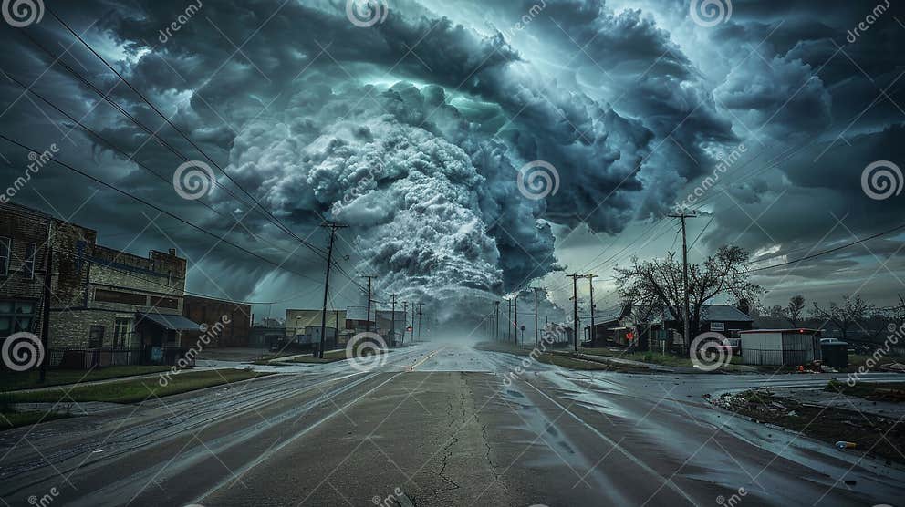 A Large Storm Cloud is Hovering Over a City Street Stock Illustration ...