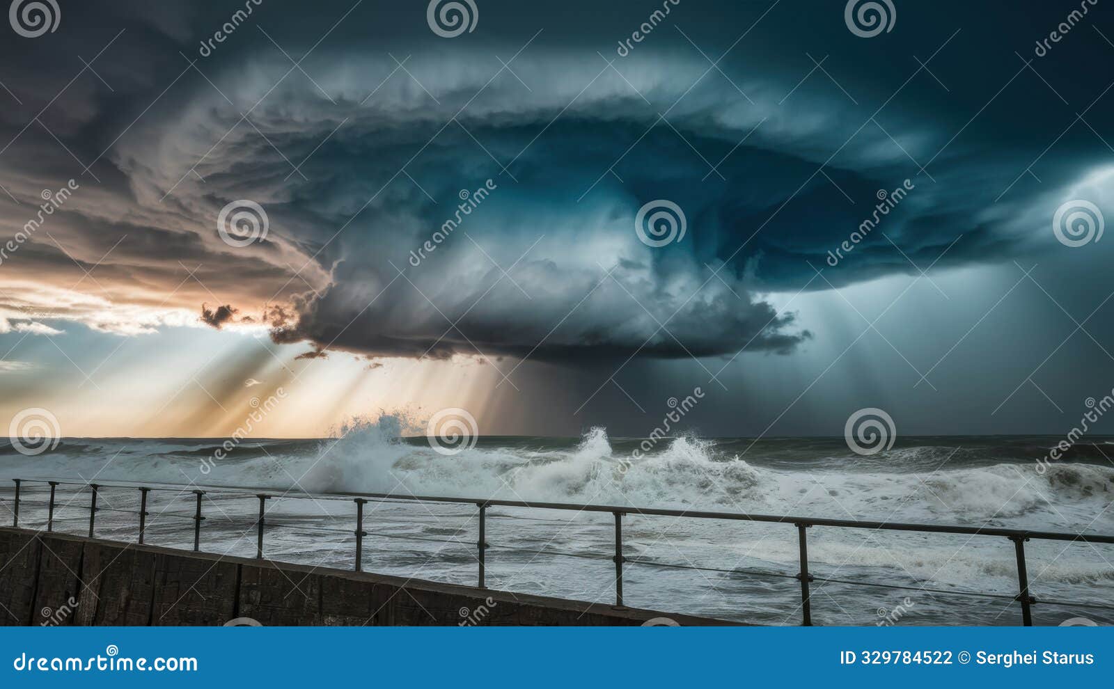 A Large Storm Cloud Over the Ocean with a Pier in Front of it, AI Stock ...