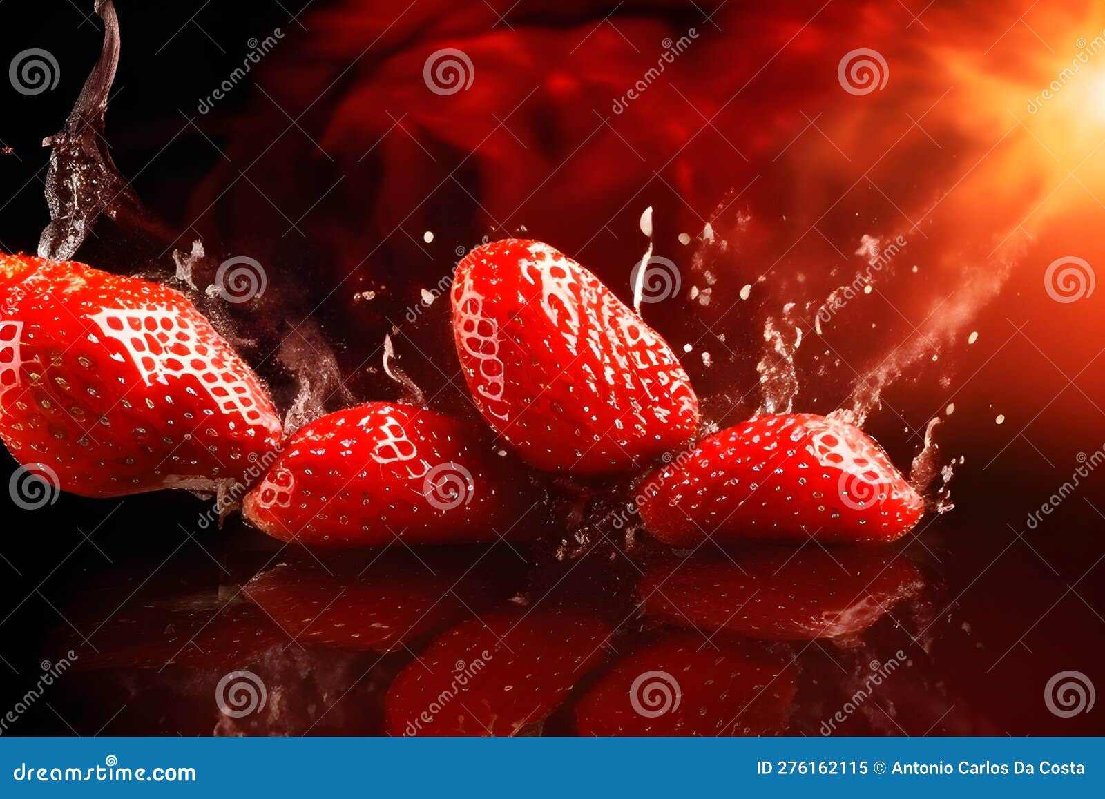 Large Strawberry Falling into Water on Gradient Background with ...