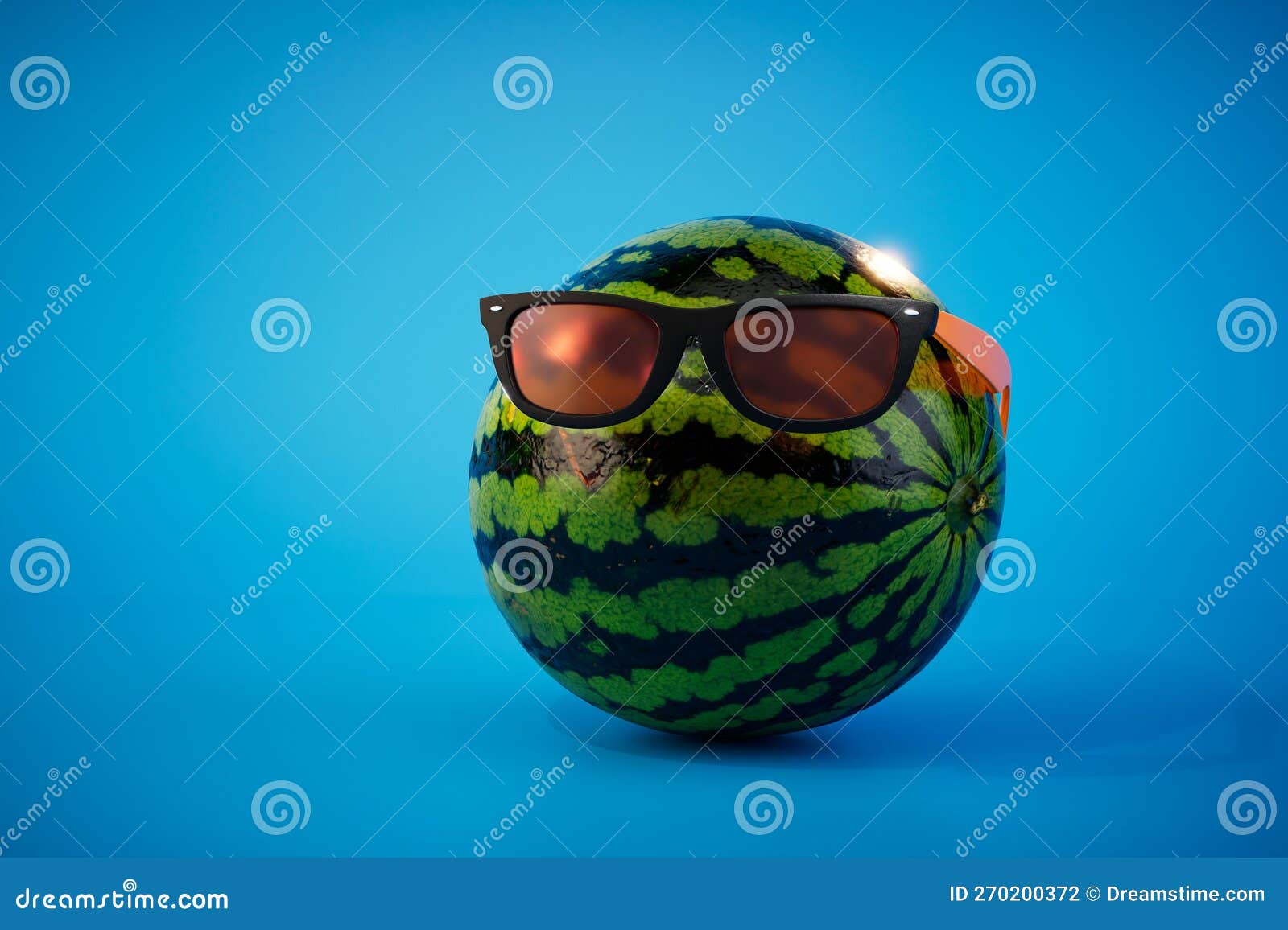 A Large Striped Watermelon in Sunglasses on a Blue Background. 3D ...
