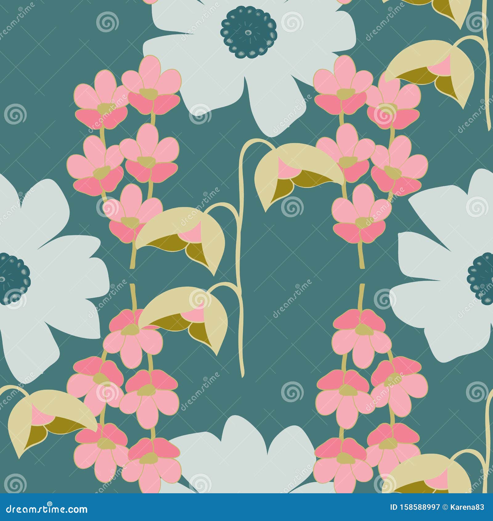 Large Stylized Floral Collection Repeat Pattern Vector Print Stock ...