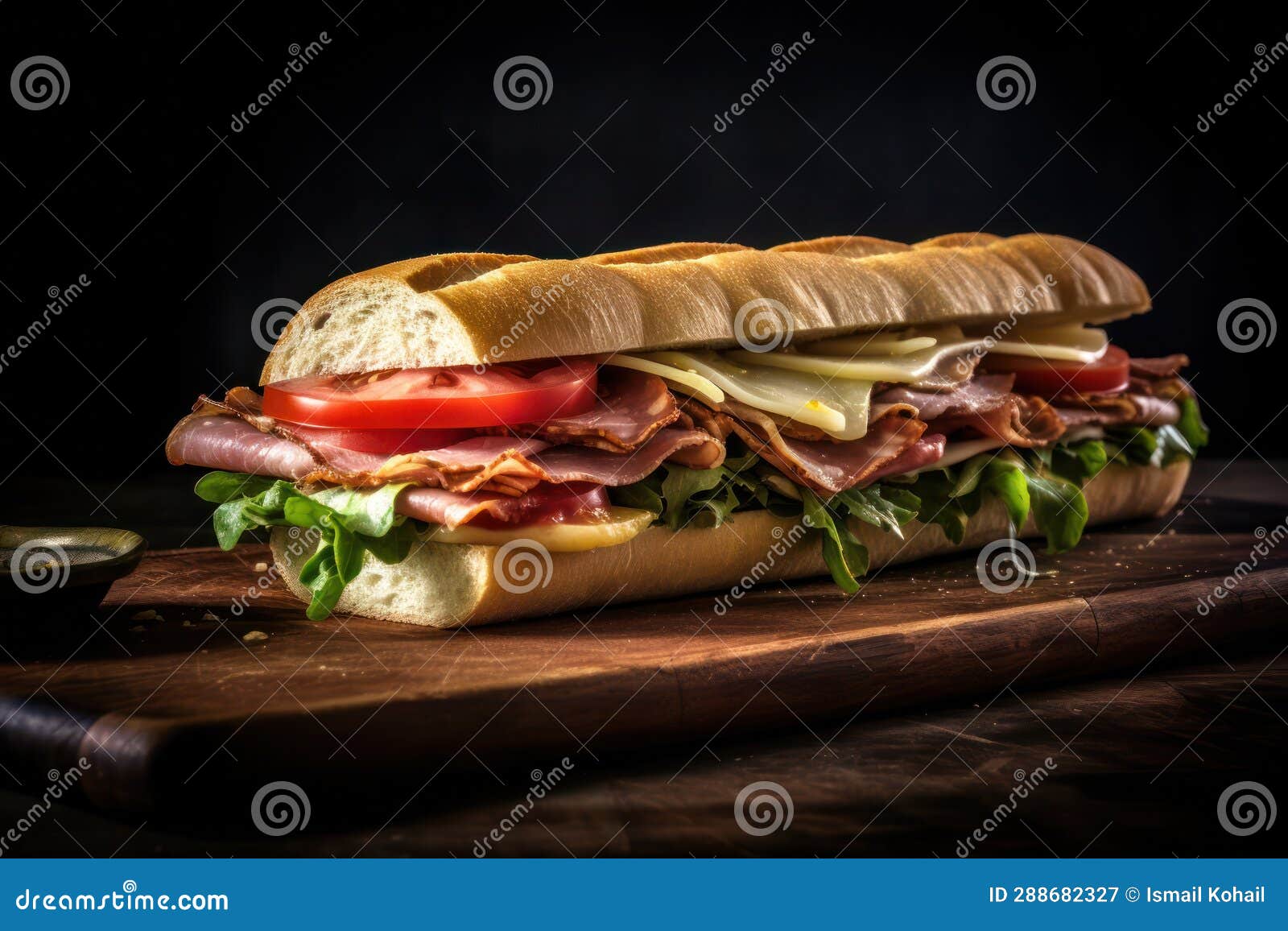 A Large Submarine Sandwich on a Wooden Table, Created by Generative AI ...