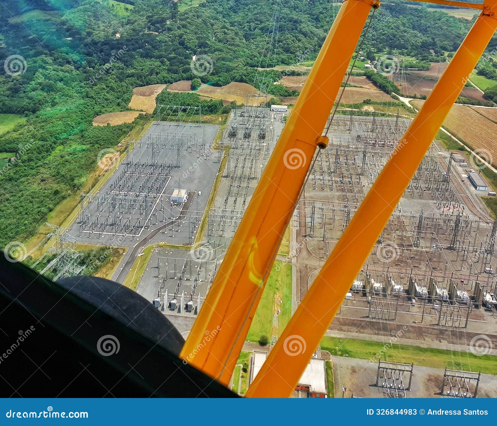 A Large Substation Seen from Above Inside a Small Plane. Stock Image ...