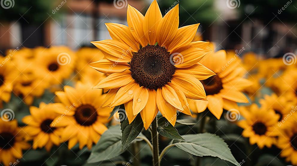 A Large Sunflower is in the Middle of a Field Stock Illustration ...