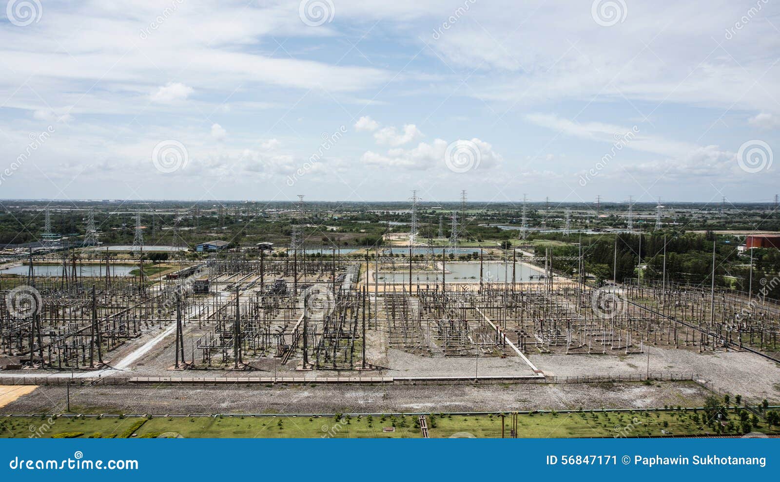 The Large Switchyard in a Power Plant and the Sky Background. Stock ...
