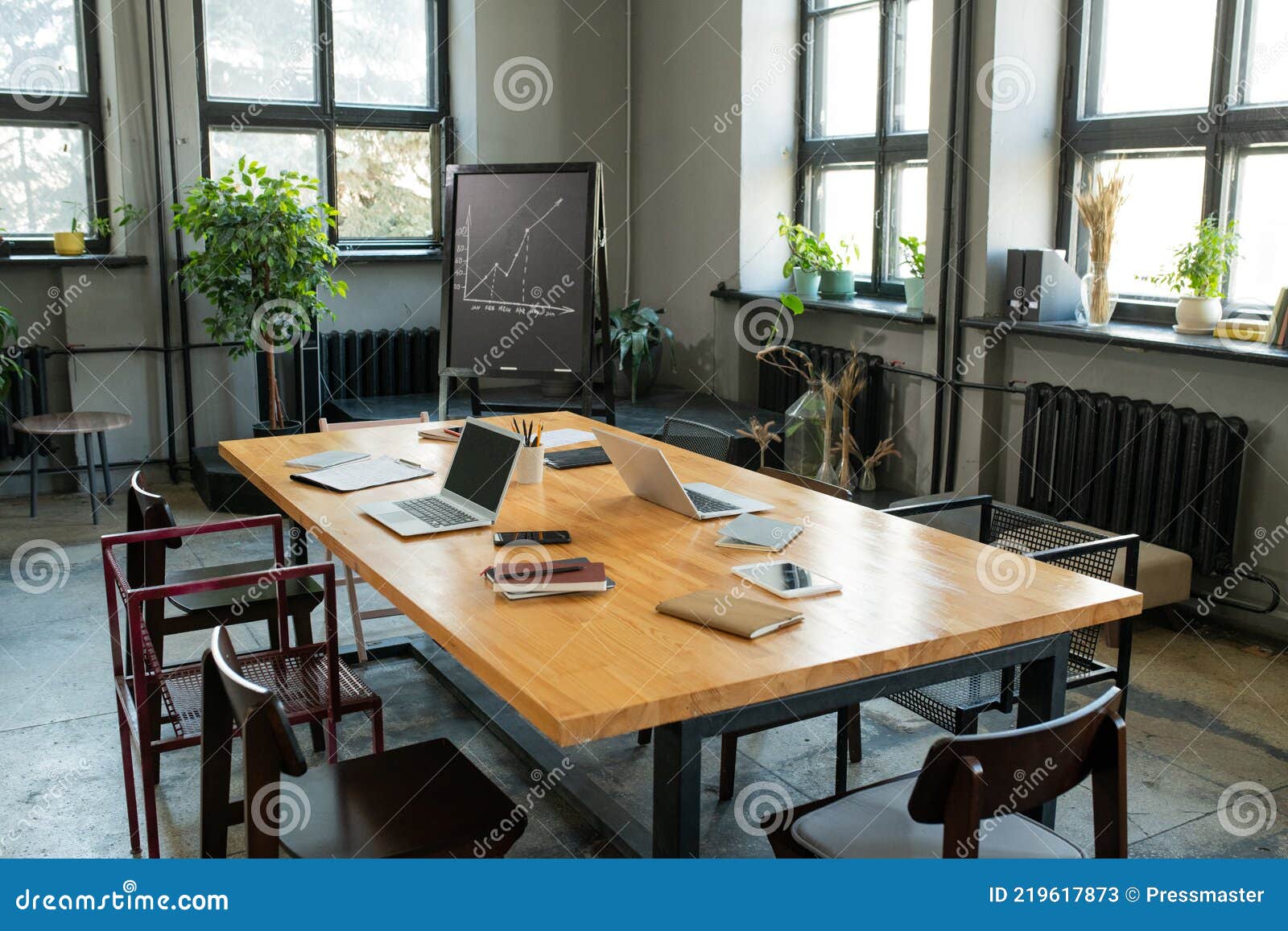 Large Table with Group of Chairs Around Stock Image - Image of ...