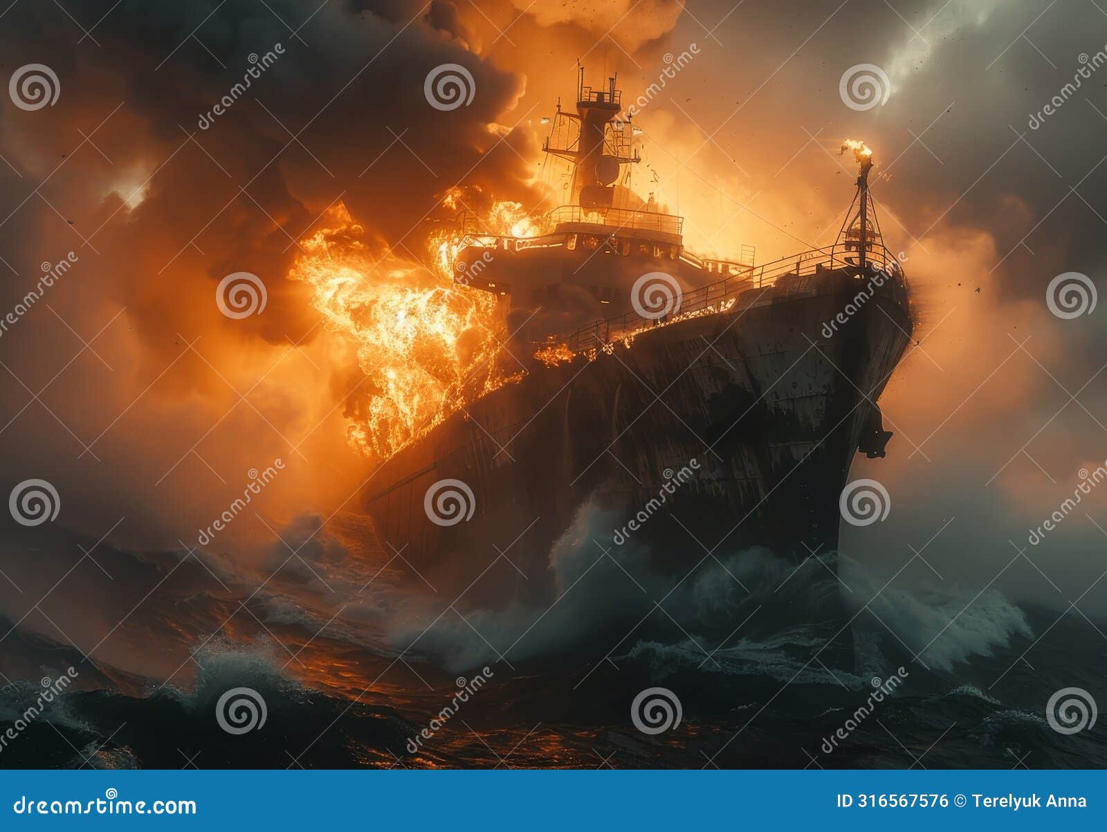 Large Tanker Ship is Burning after Collision with Smaller Tanker Ship ...
