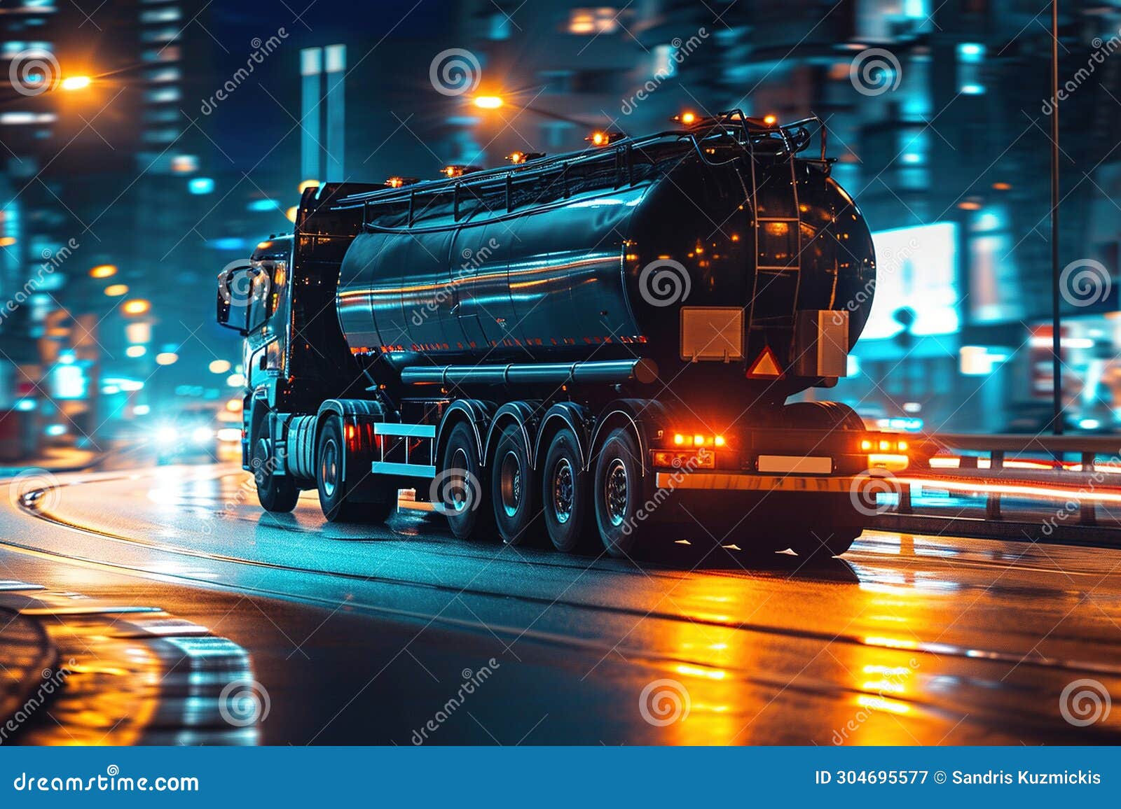 A Large Tanker Truck Driving at Night. Generative AI Stock Illustration ...