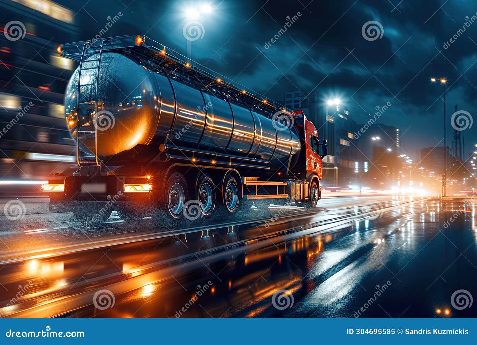 A Large Tanker Truck Driving at Night. Generative AI Stock Illustration ...