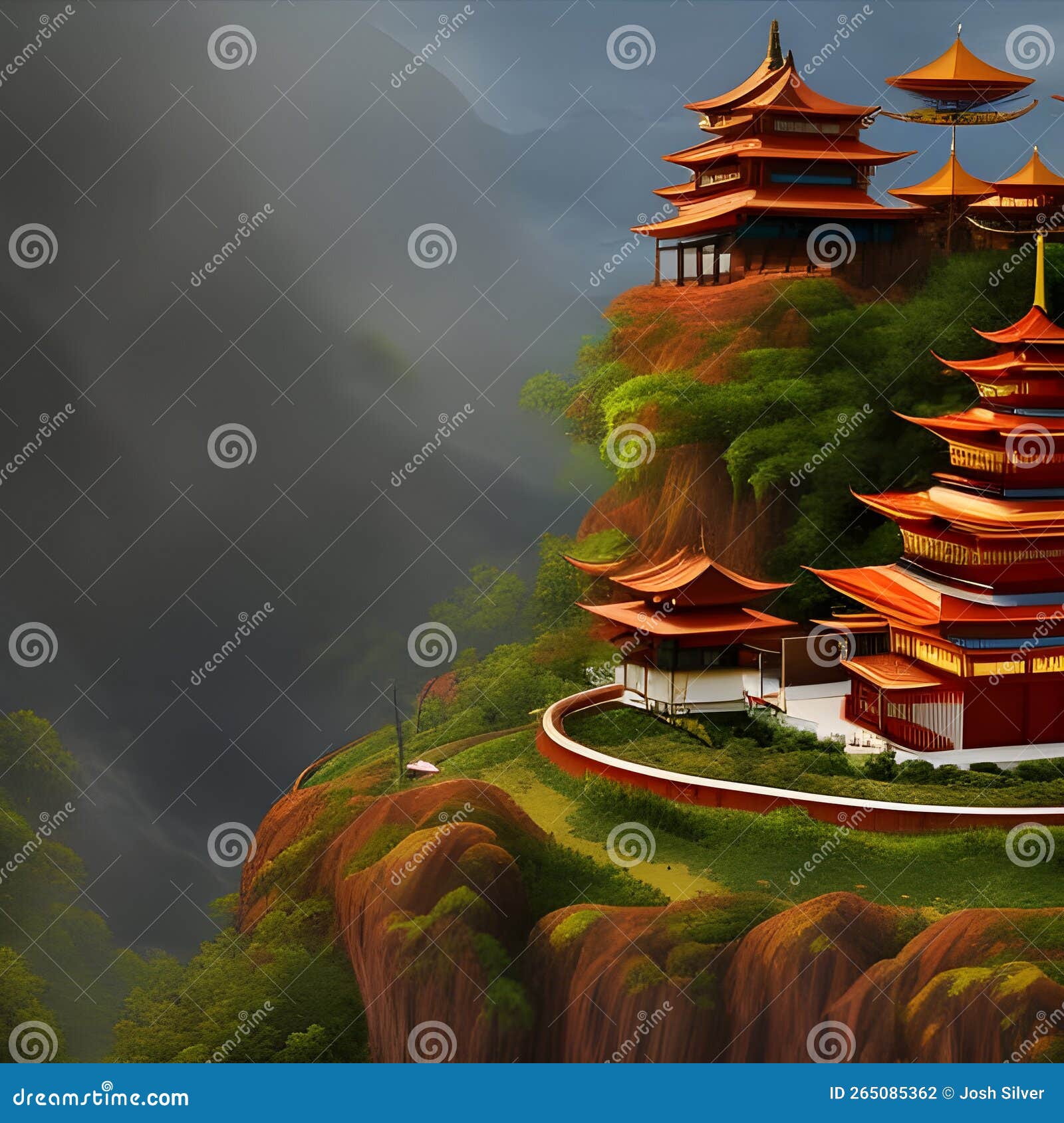 Temple On A Cliff, Prisms Hanging From The Ceiling, Cloaked Figure ...