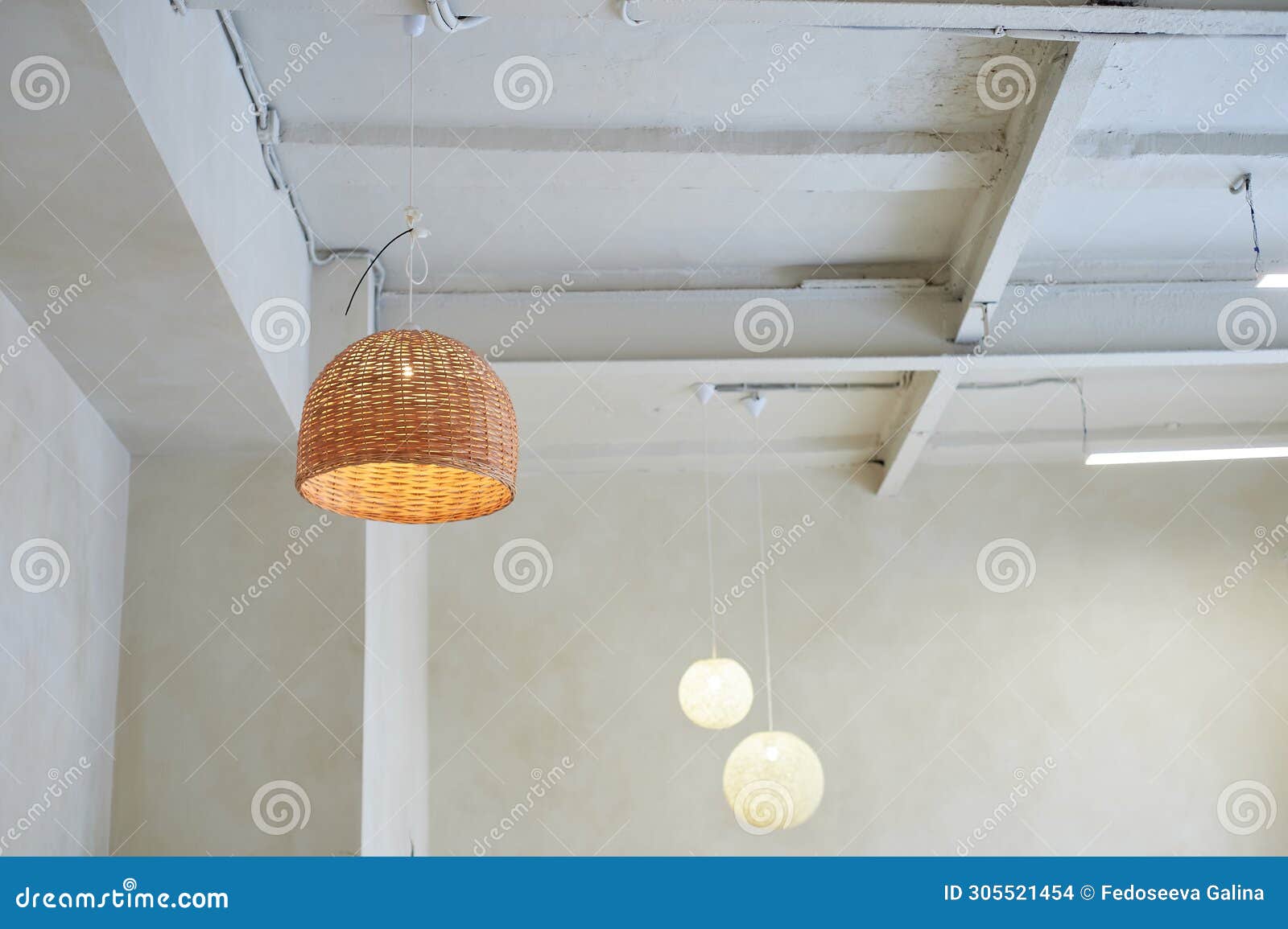 Large Thatched Ceiling Lamp. Loft Style. High Ceilings with Rails ...