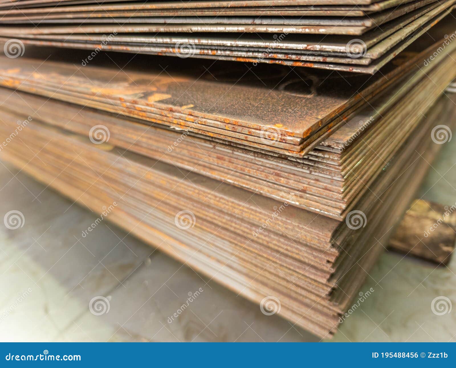 Large Thin Rusted Sheet Metal Stack Edge - Closeup with Selective Focus ...