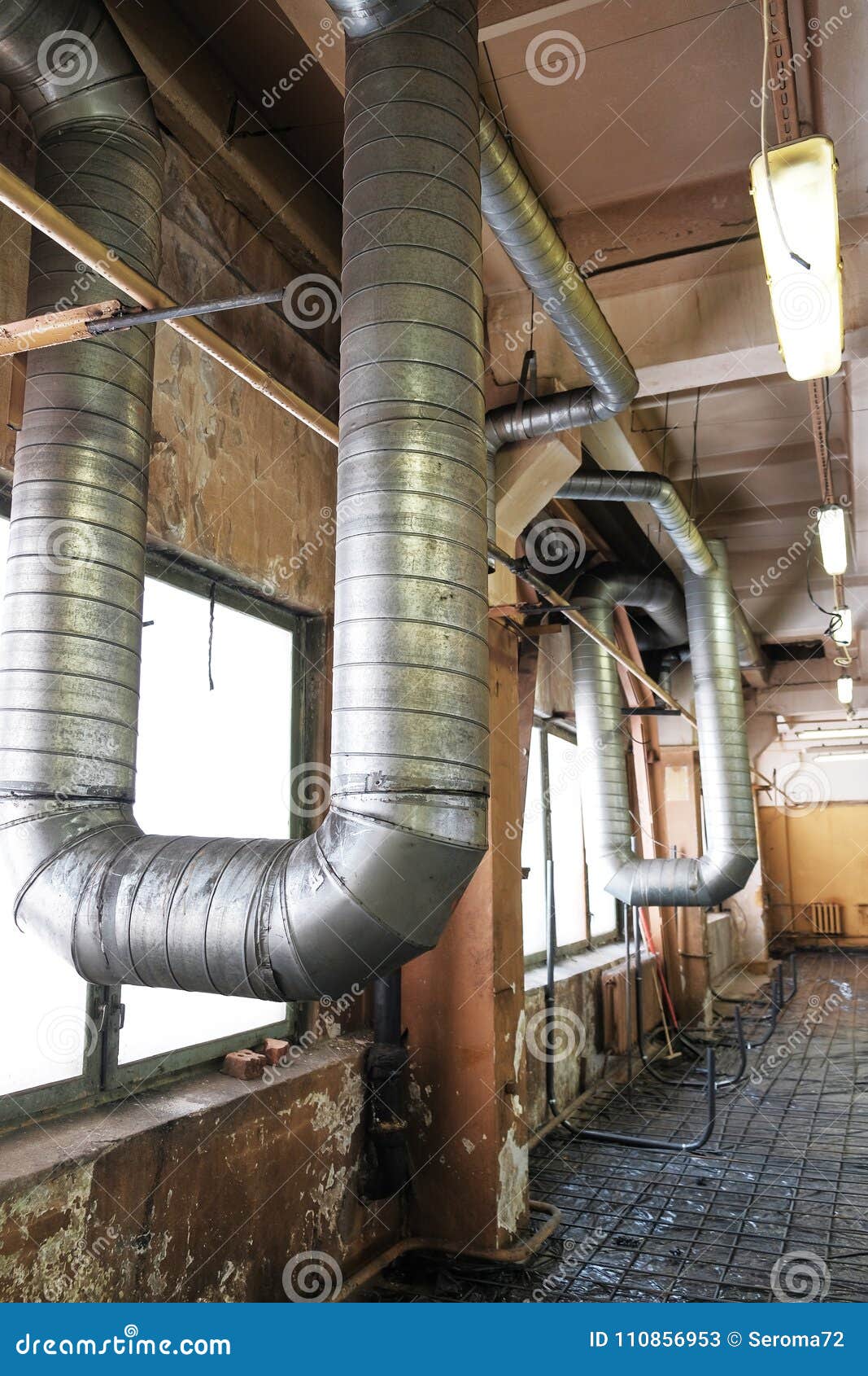 Large Ventilation Pipes on the Ceiling Stock Image - Image of pipeline ...