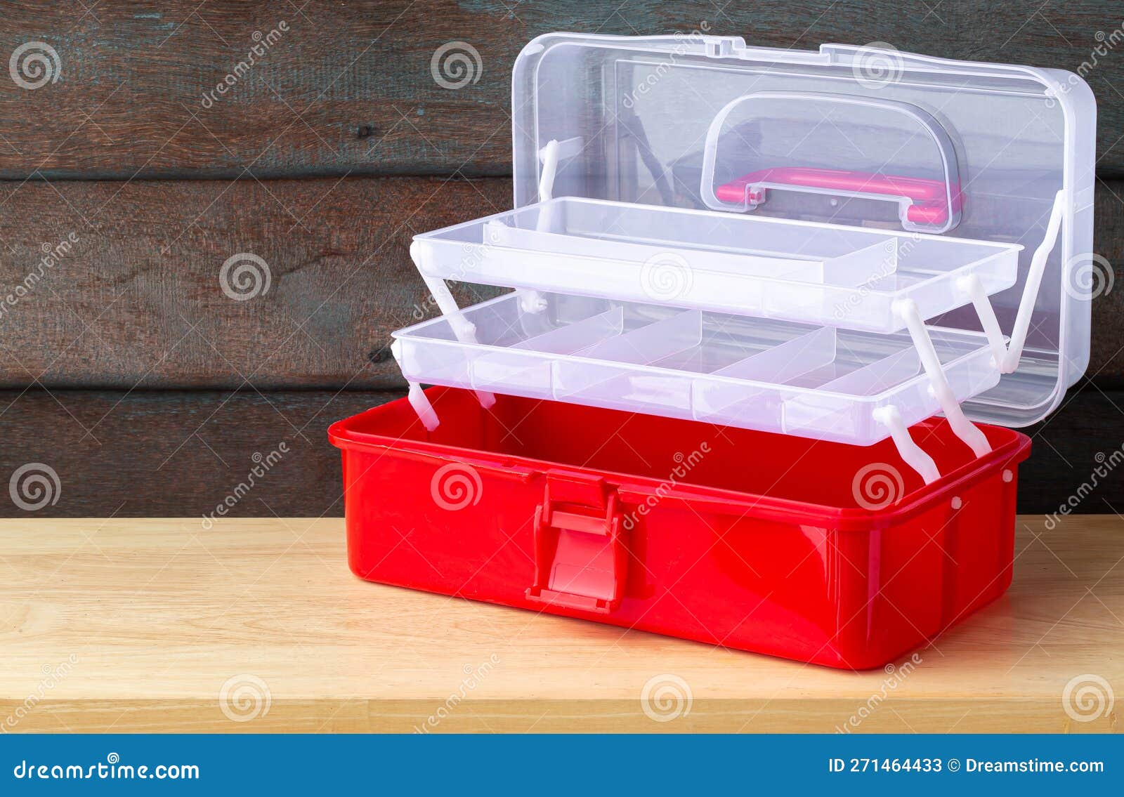 Large Toolbox on Wooden Table Isolated on White Background Stock Image ...